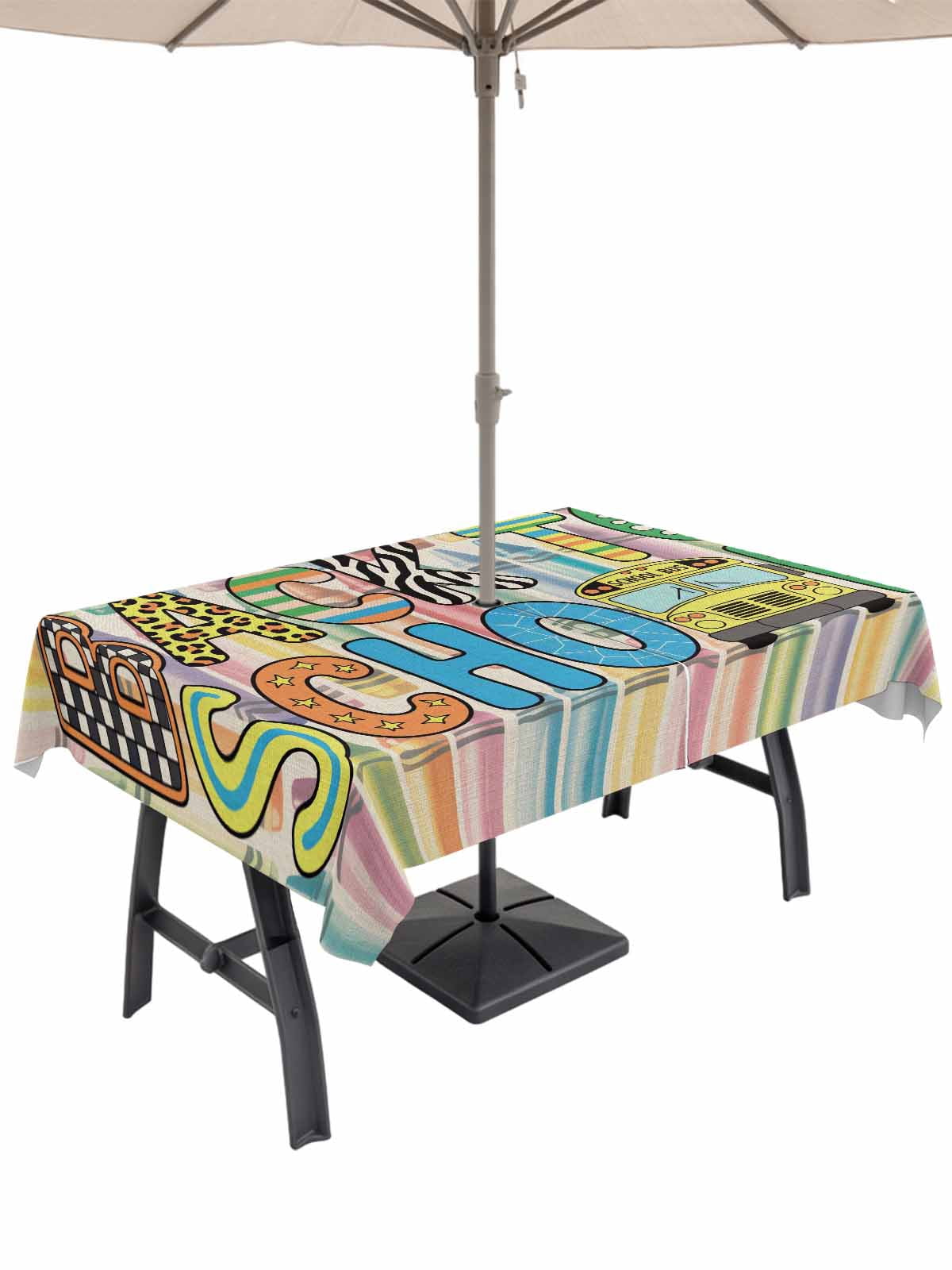 Colorful School Season Rectangle Outdoor Tablecloth with Umbrella Hole ...