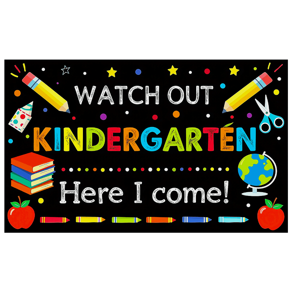 Colorful School Supplies Themed Backdrop Banner for Kindergarten ...
