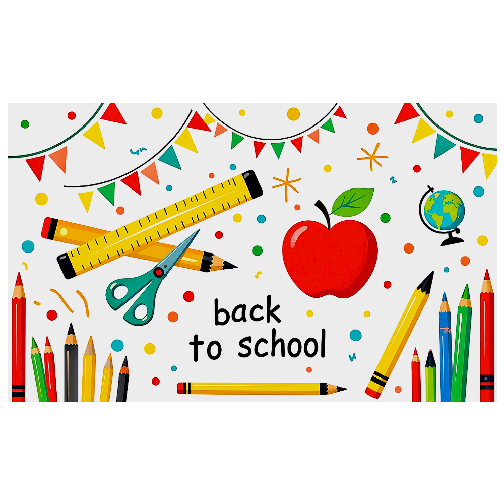 Colorful School Supplies Themed Backdrop Banner for Back to School ...