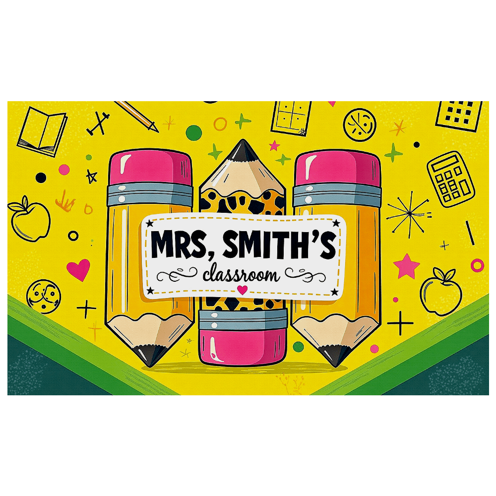 Colorful School Themed Banner with Pencils Apples and Learning Elements ...