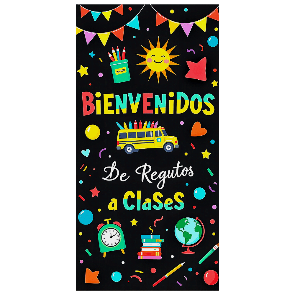 Colorful School Themed Spanish Welcome Back to School Banner Backdrop ...