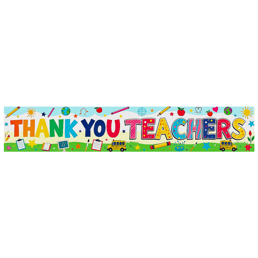 Colorful School Themed Thank You Teachers Banner Backdrop Decor Party ...