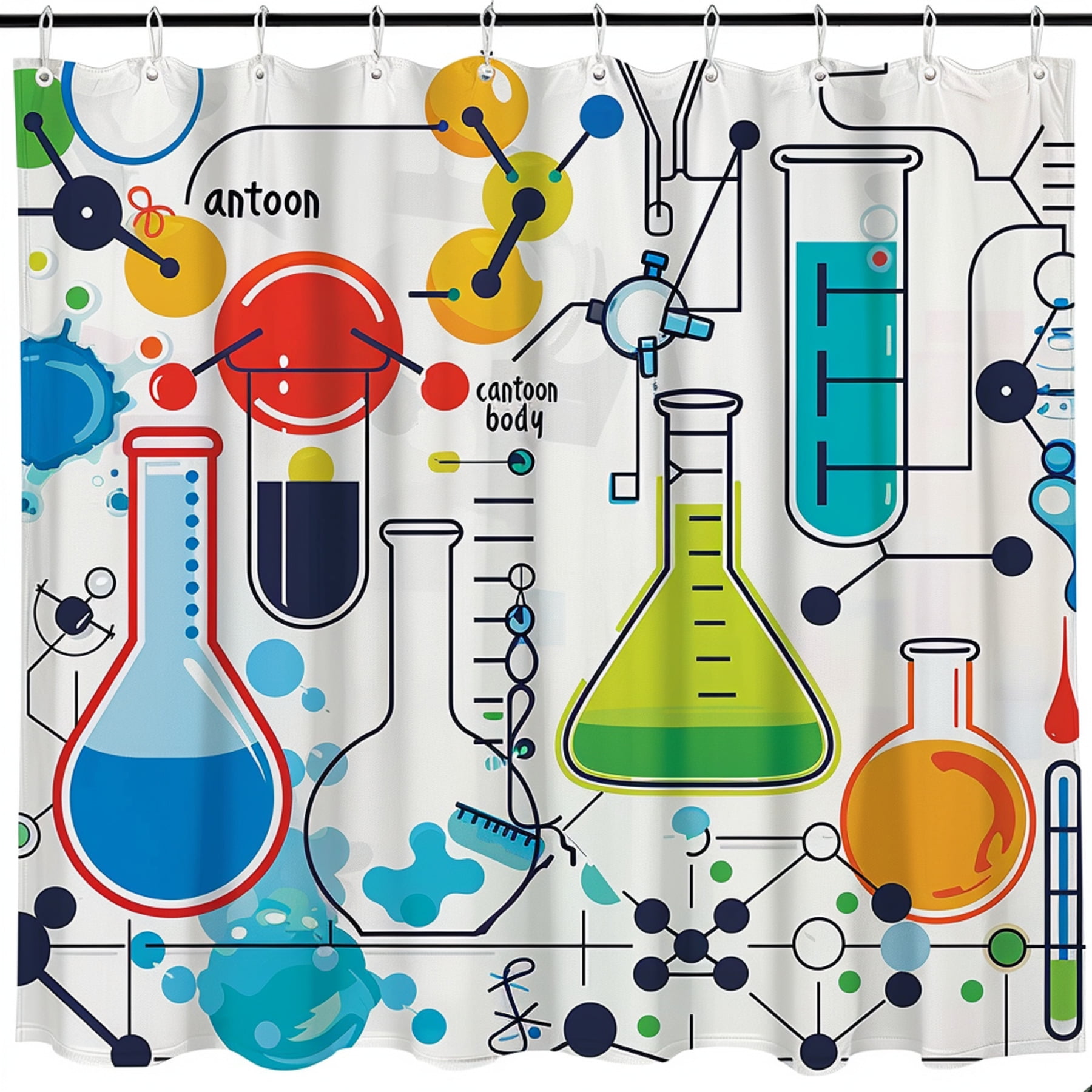 Colorful Science Lab Shower Curtain with Beakers Test Tubes and ...