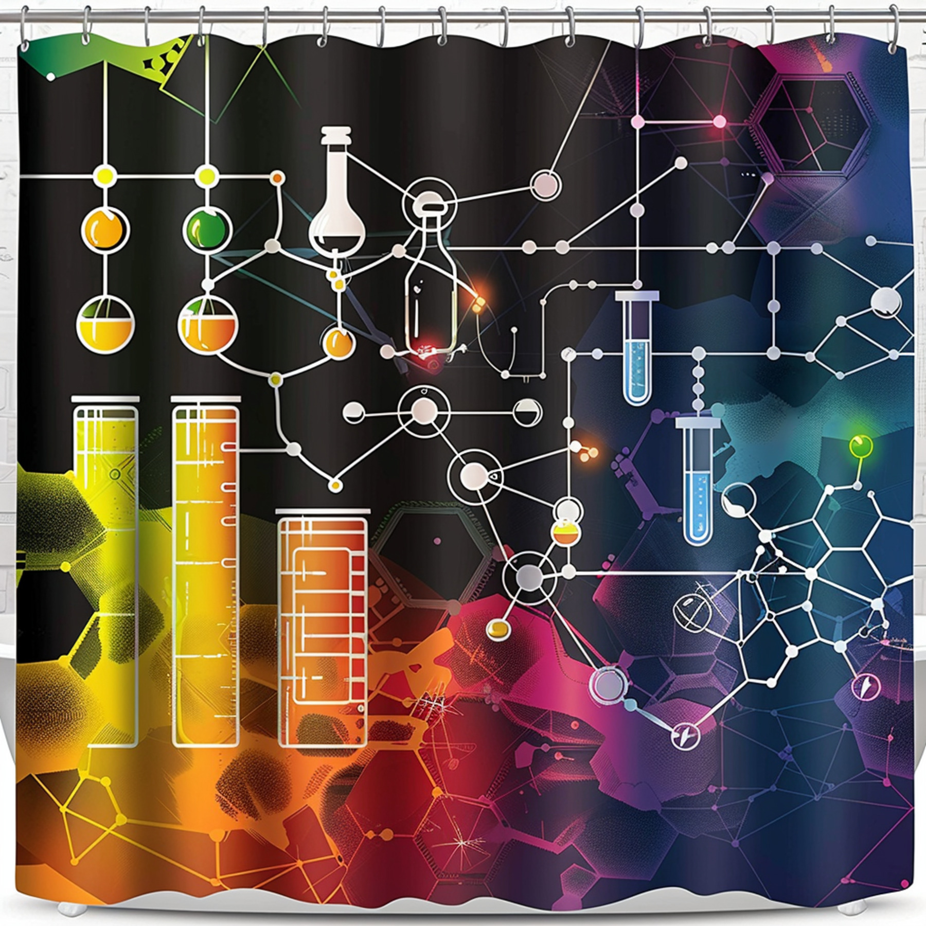 Colorful Science Themed Shower Curtain with Chemical Structures and ...