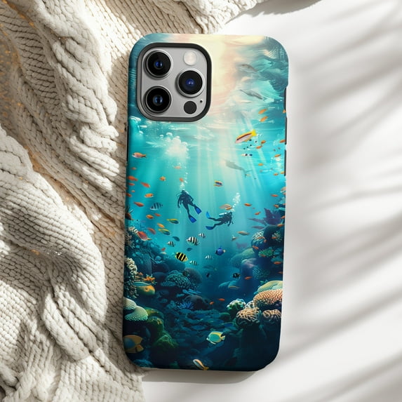Colorful Scuba Diver Ocean Fish Art Case for iPhone 17 to 11 Pro Max ...