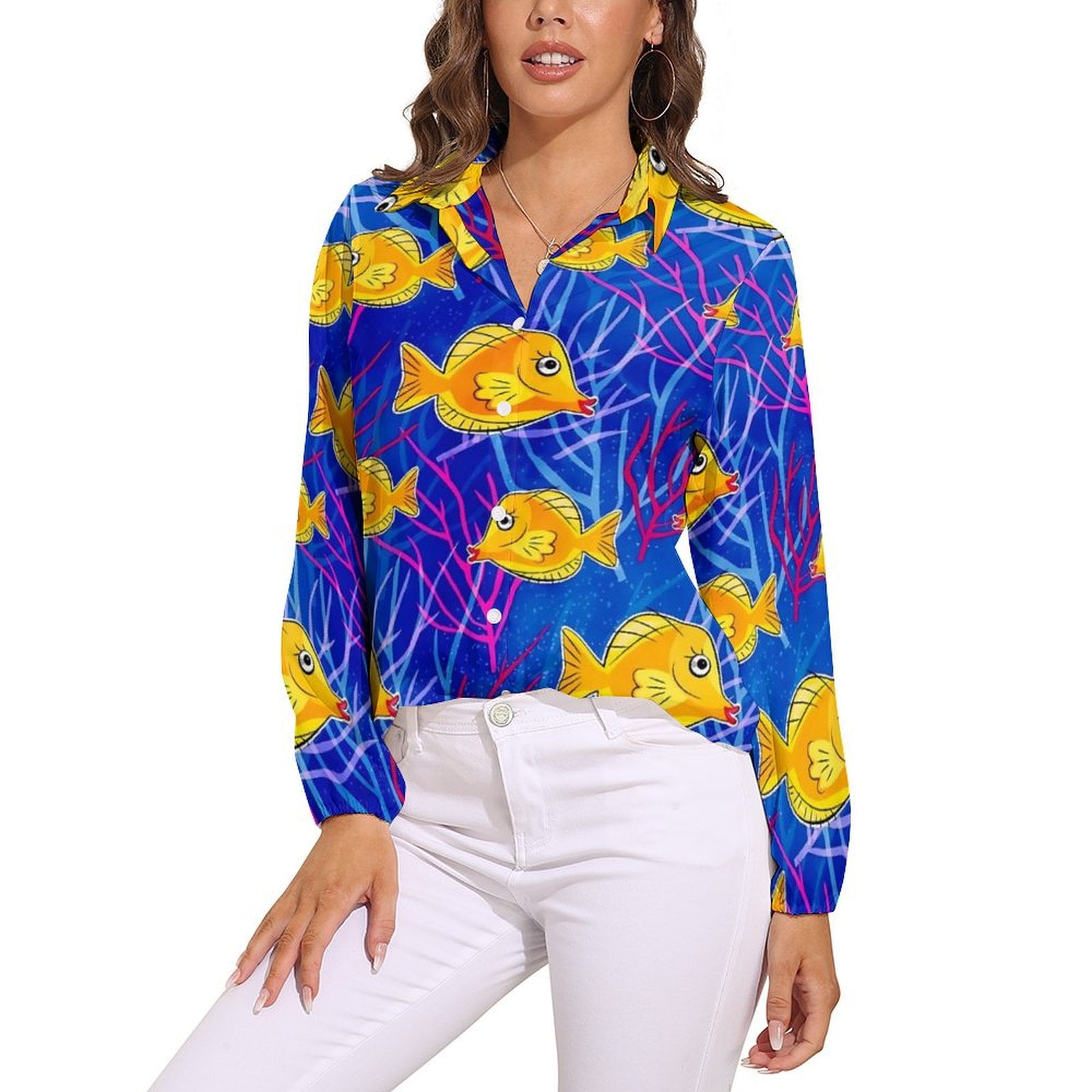 Colorful Sea Fish Blouse Long Sleeve Aquatic Animals Aesthetic Blouses ...