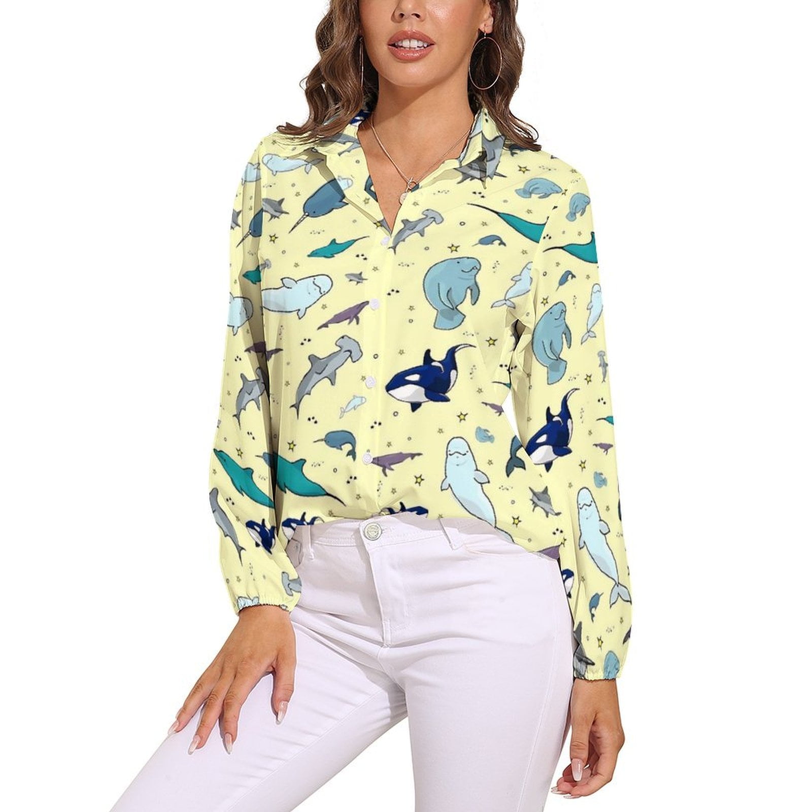 Colorful Sea Fish Blouse Long Sleeve Aquatic Animals Aesthetic Blouses ...