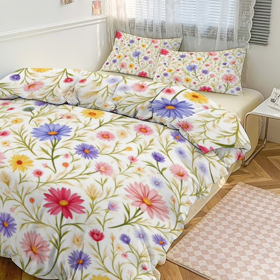 Colorful Sea Of Flowers Duvet Cover Set Full Size – Same Pattern on ...
