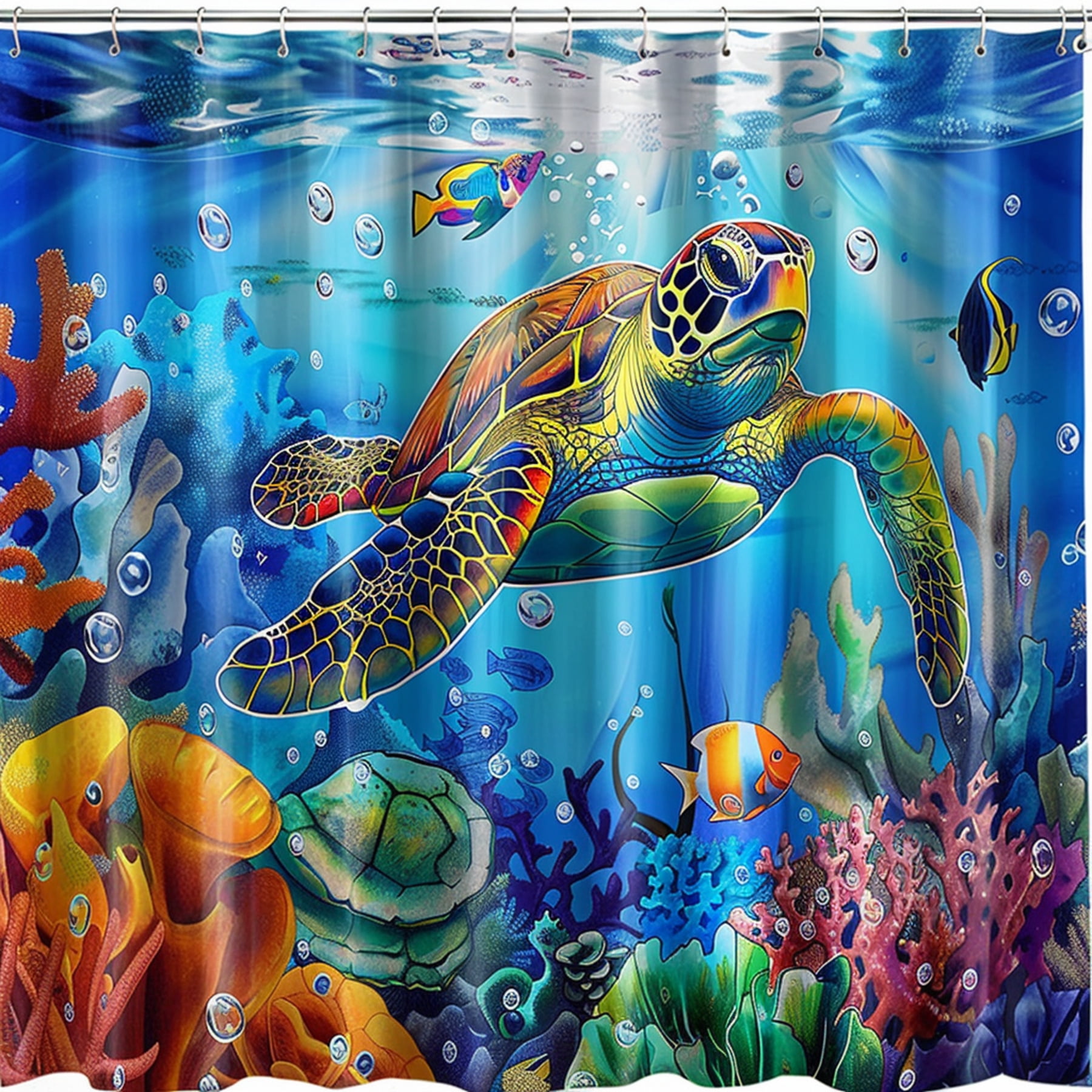 Colorful Sea Life Turtle Shower Curtain Vibrant Ocean Bathroom Decor