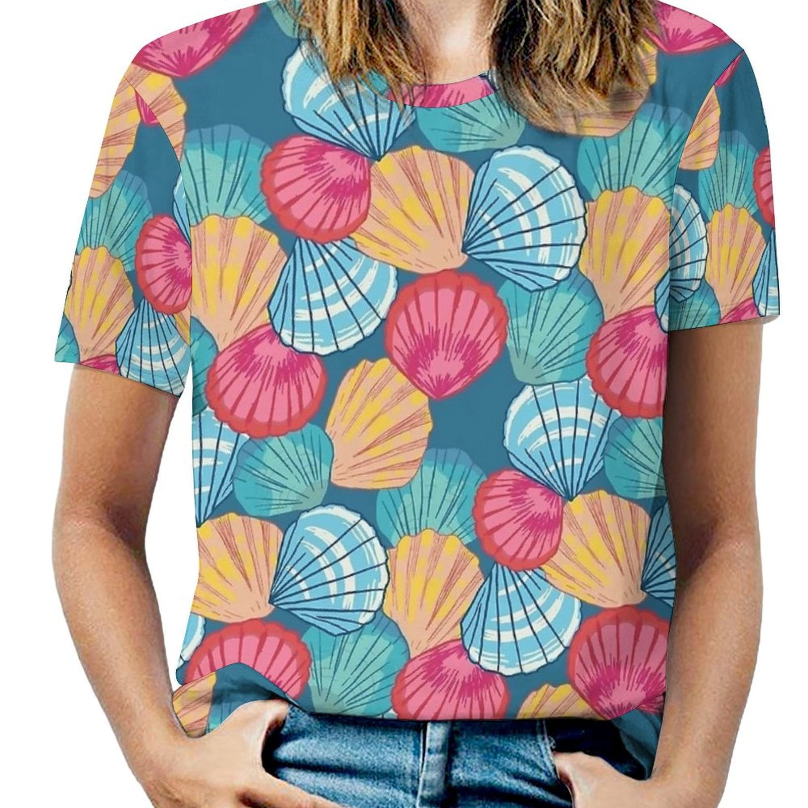 Colorful Sea Shells T-Shirt O Neck Oversize T Shirts Short-Sleeve ...