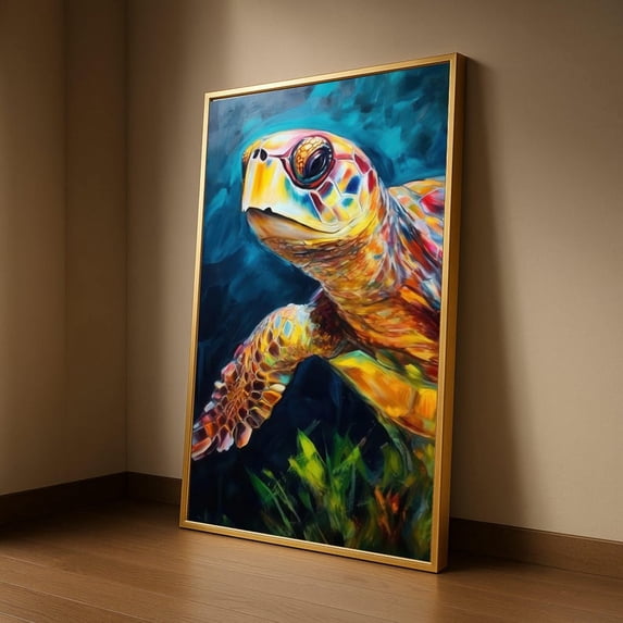 Colorful Sea Turtle Canvas Wall Art, Vibrant Ocean Turtle Painting ...