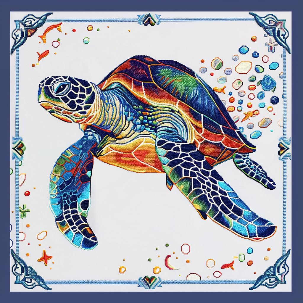 Colorful Sea Turtle DIY 11CT Stamped Cross Stitch Kits for Beginners ...