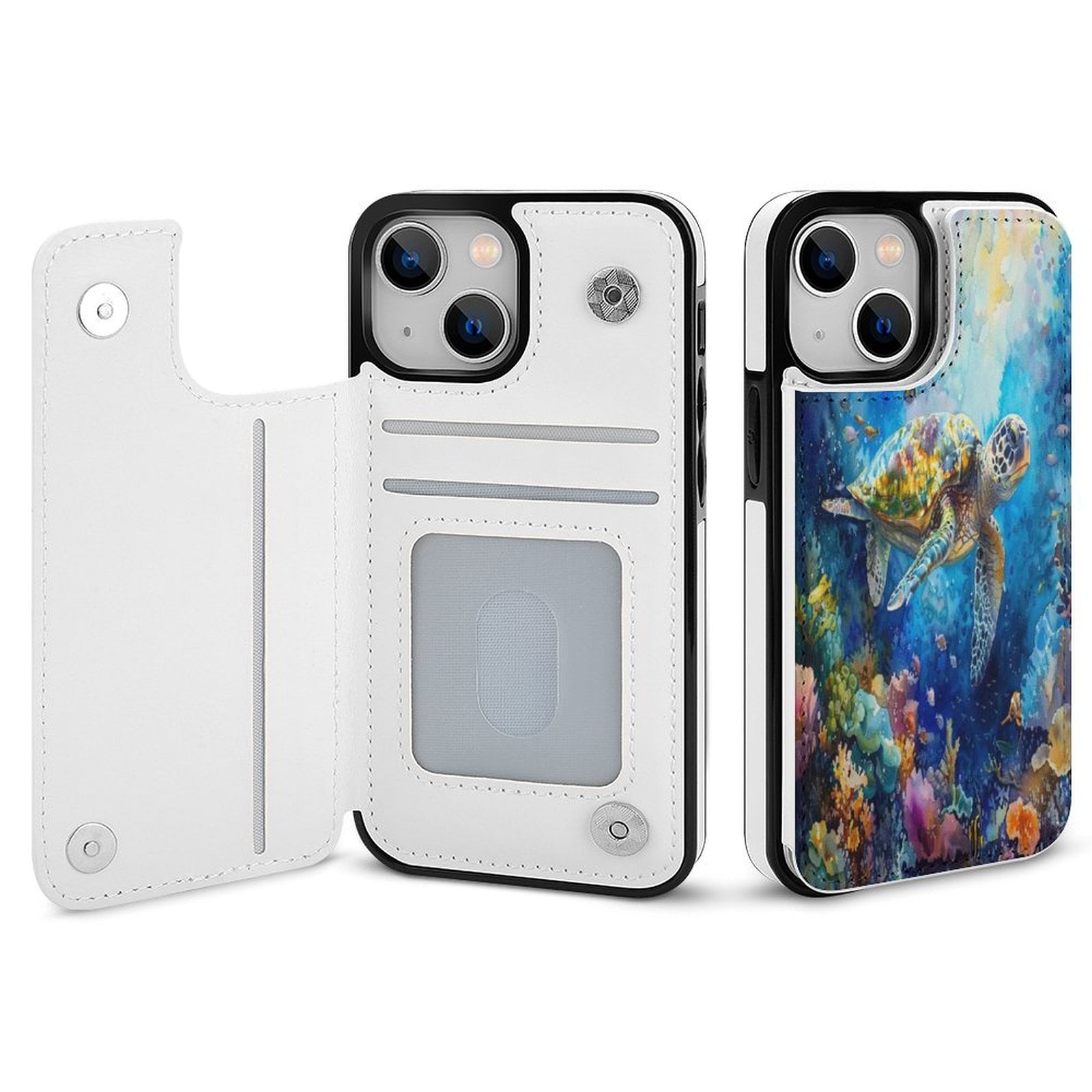 Colorful Sea Turtle Swimming Among Vibrant Coral Reef Leather Wallet ...