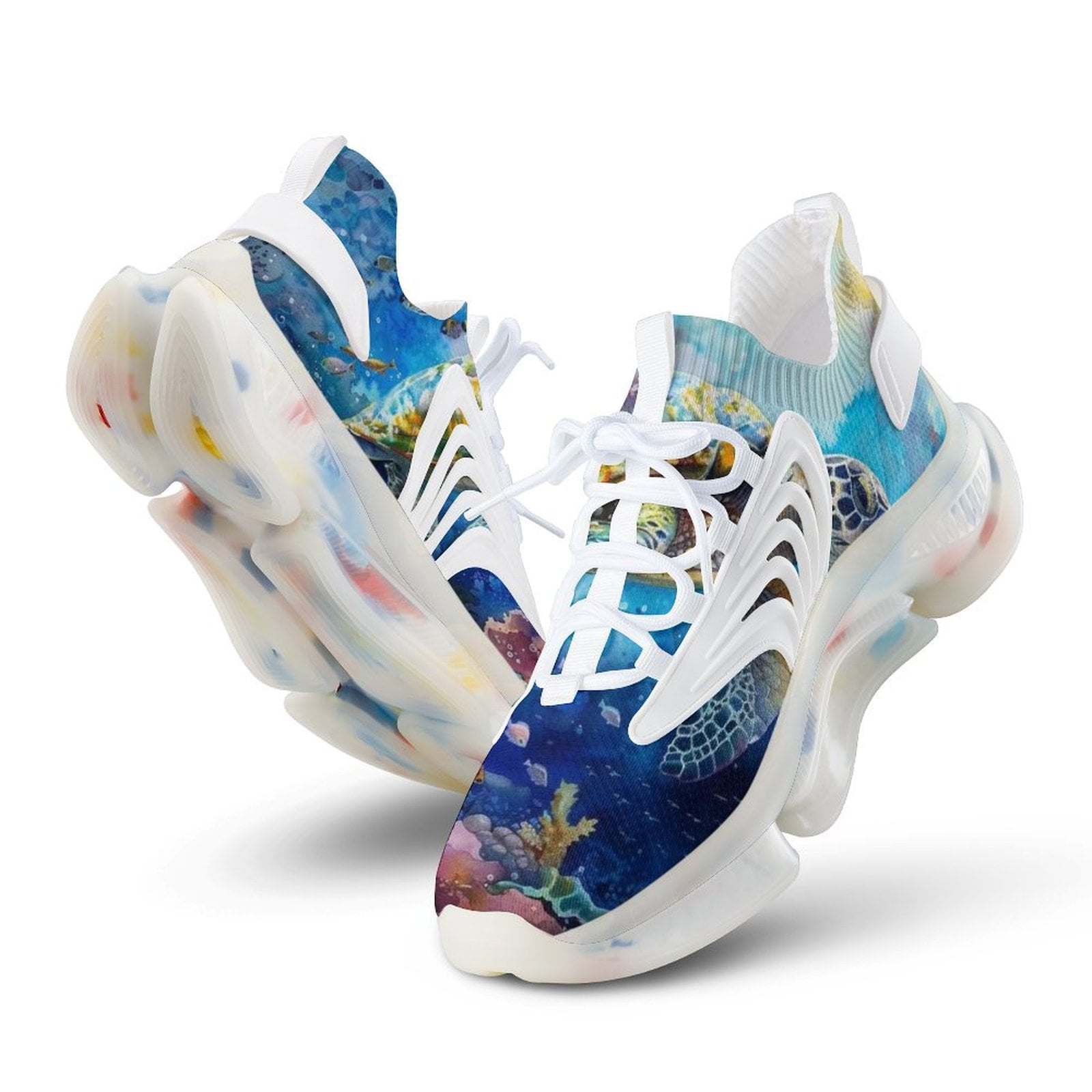 Colorful Sea Turtle Swimming Among Vibrant Coral Reef Walking Shoes for ...