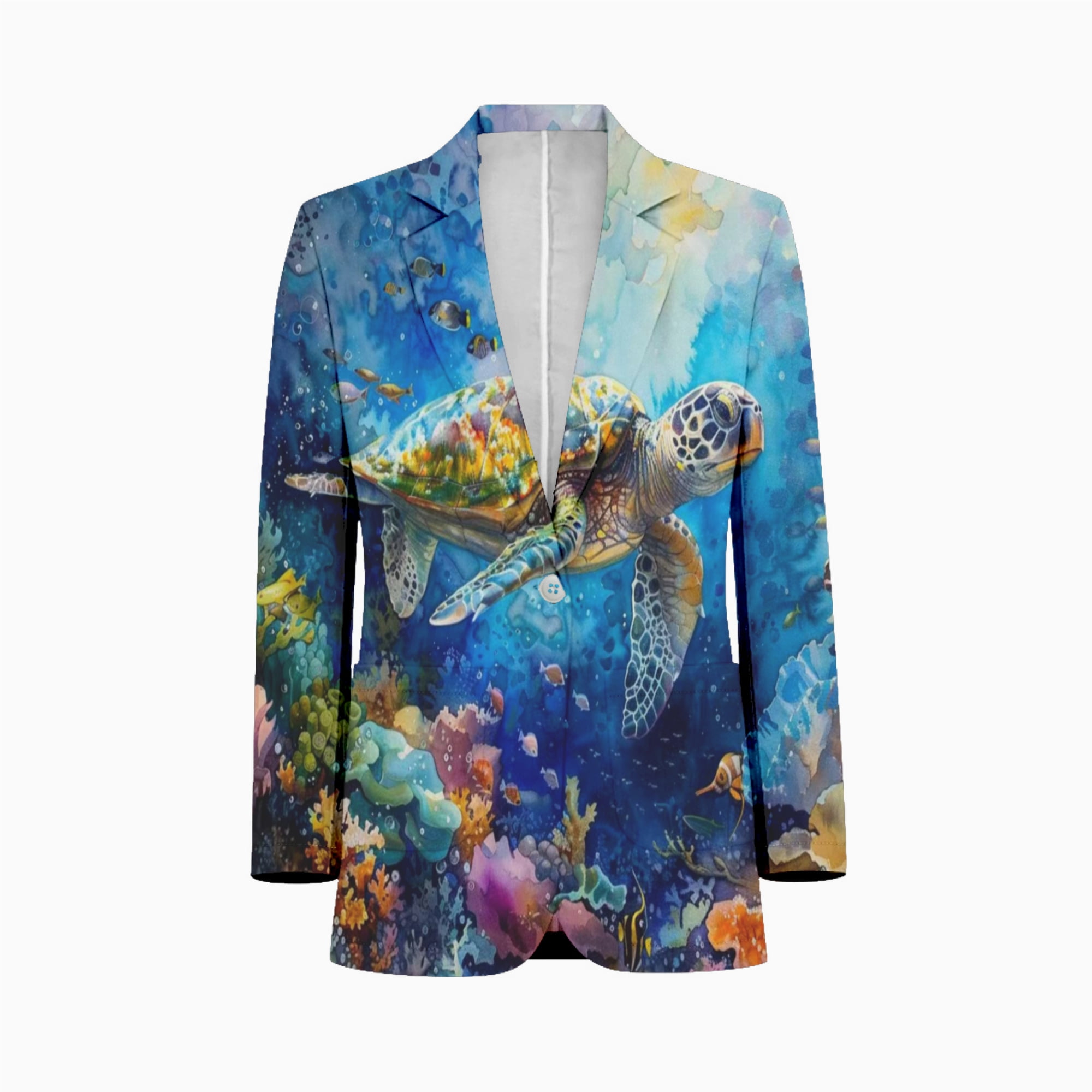 Colorful Sea Turtle Swimming among Vibrant Coral Reef Mens Suits Shawl ...