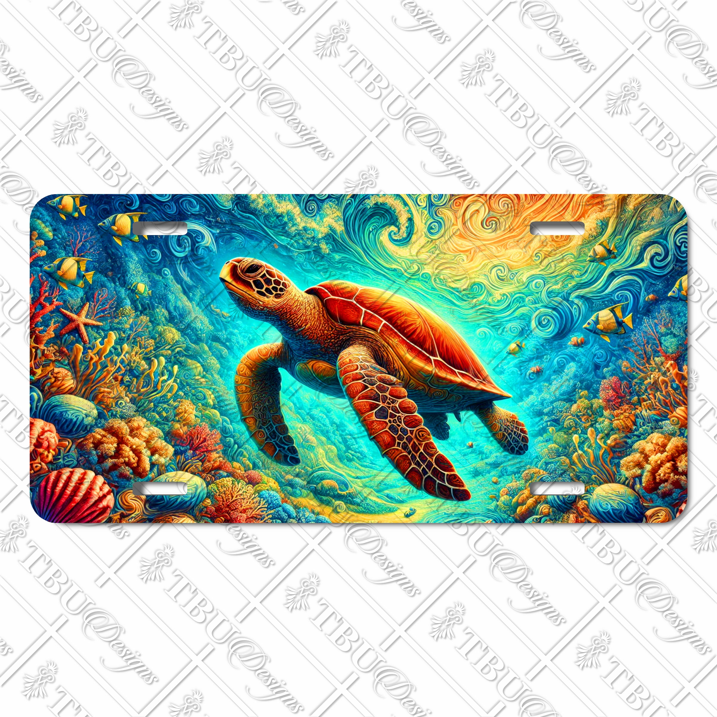 Colorful Sea Turtle Underwater Aluminum License Plate – Detailed ...