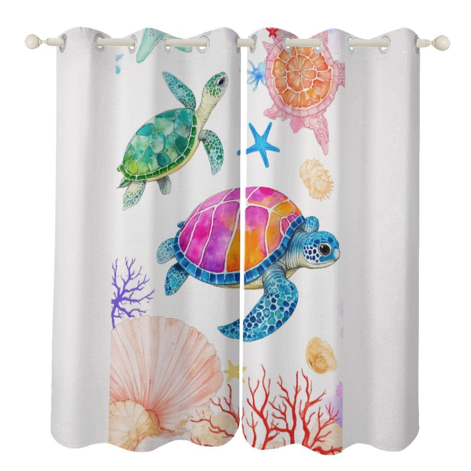 Colorful Sea Turtles And Shells 2 Panels Curtains for Bedroom Living ...