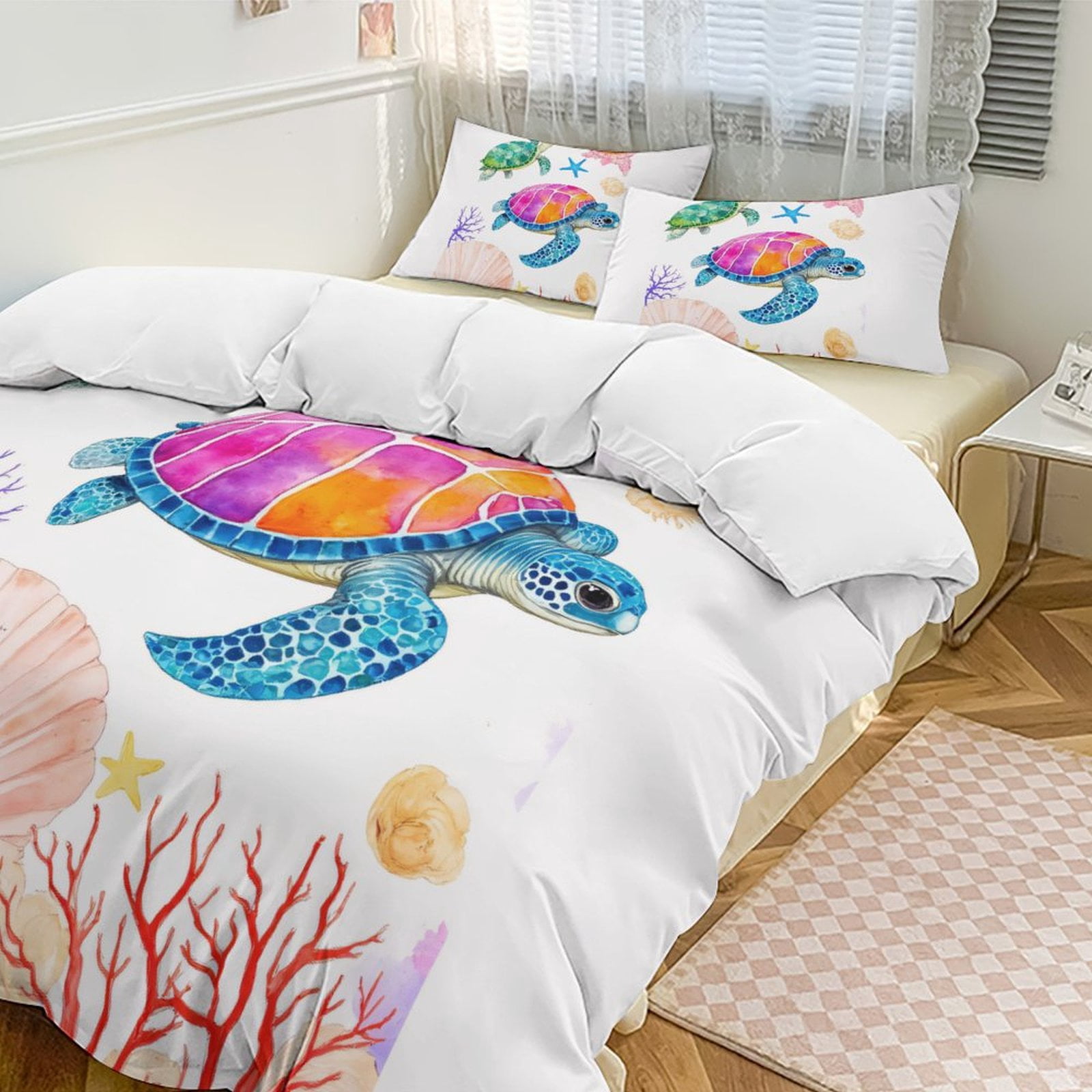 Colorful Sea Turtles And Shells Bedding Set Couple Bedclothes ...