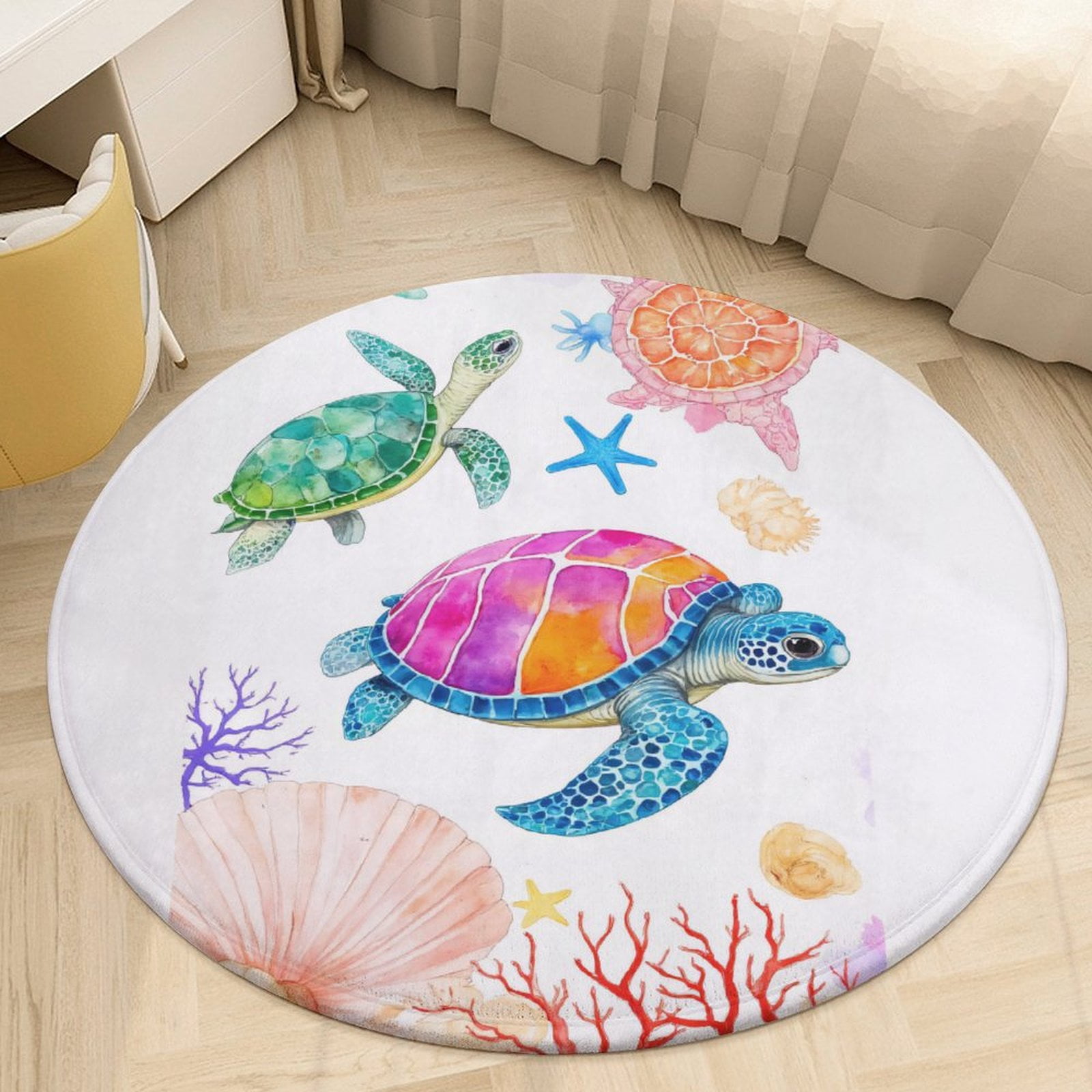 Colorful Sea Turtles And Shells Round Area Rugs for Bedroom Living Room ...