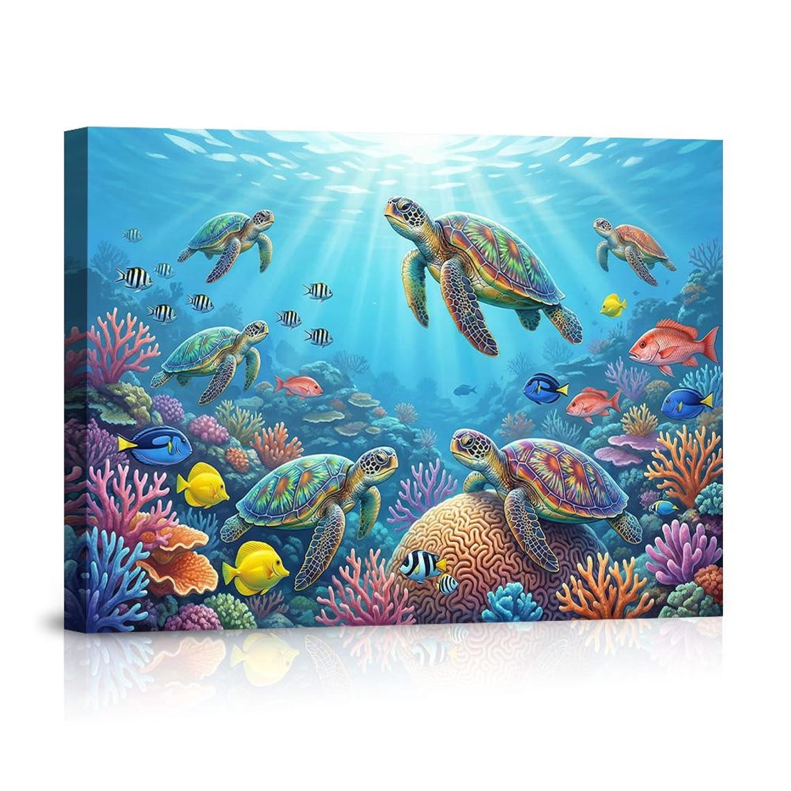 Colorful Sea Turtles In Vibrant Coral Reef Tropical Underwater Paradise ...