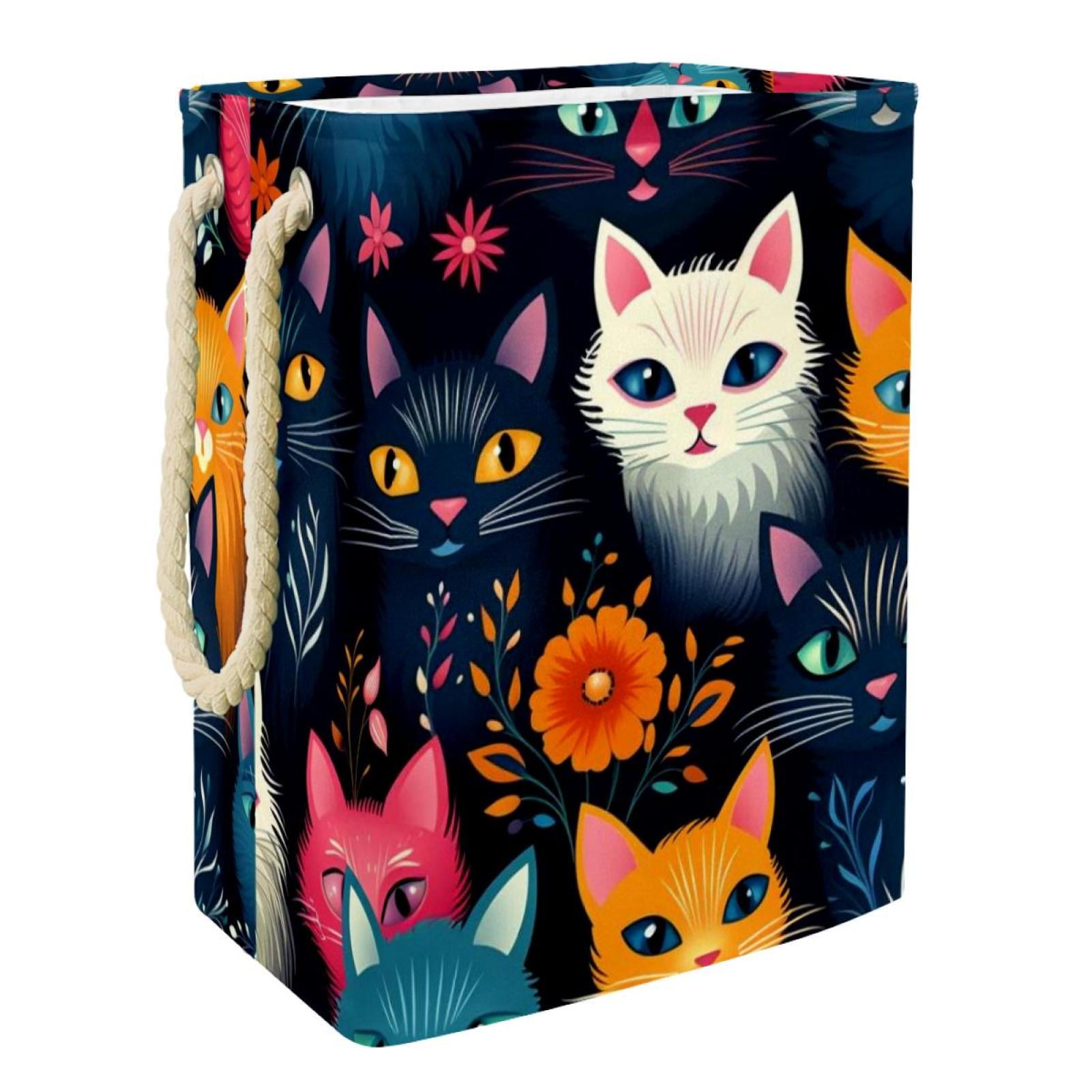 Colorful Seamless Cats Laundry Hamper, Collapsible Laundry Baskets Firm ...