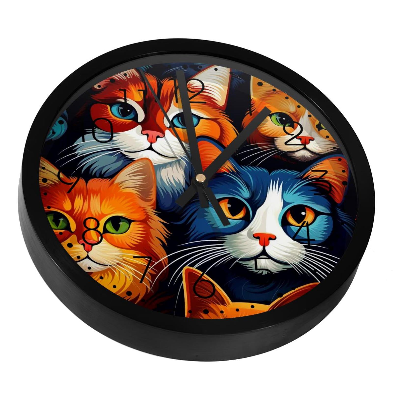 Colorful Seamless Cats Silent Wall Clock, Non Ticking Battery Operated ...