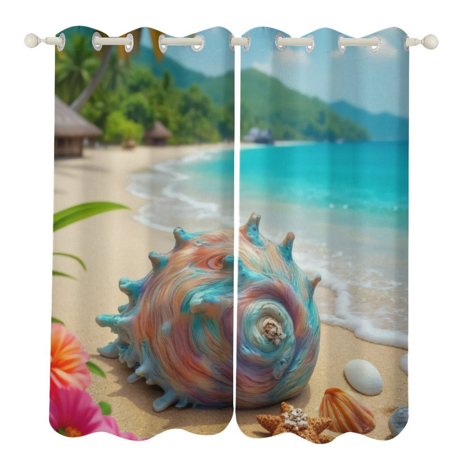 Colorful Seashell on Beach 2 Panels Curtains for Bedroom Living Room ...