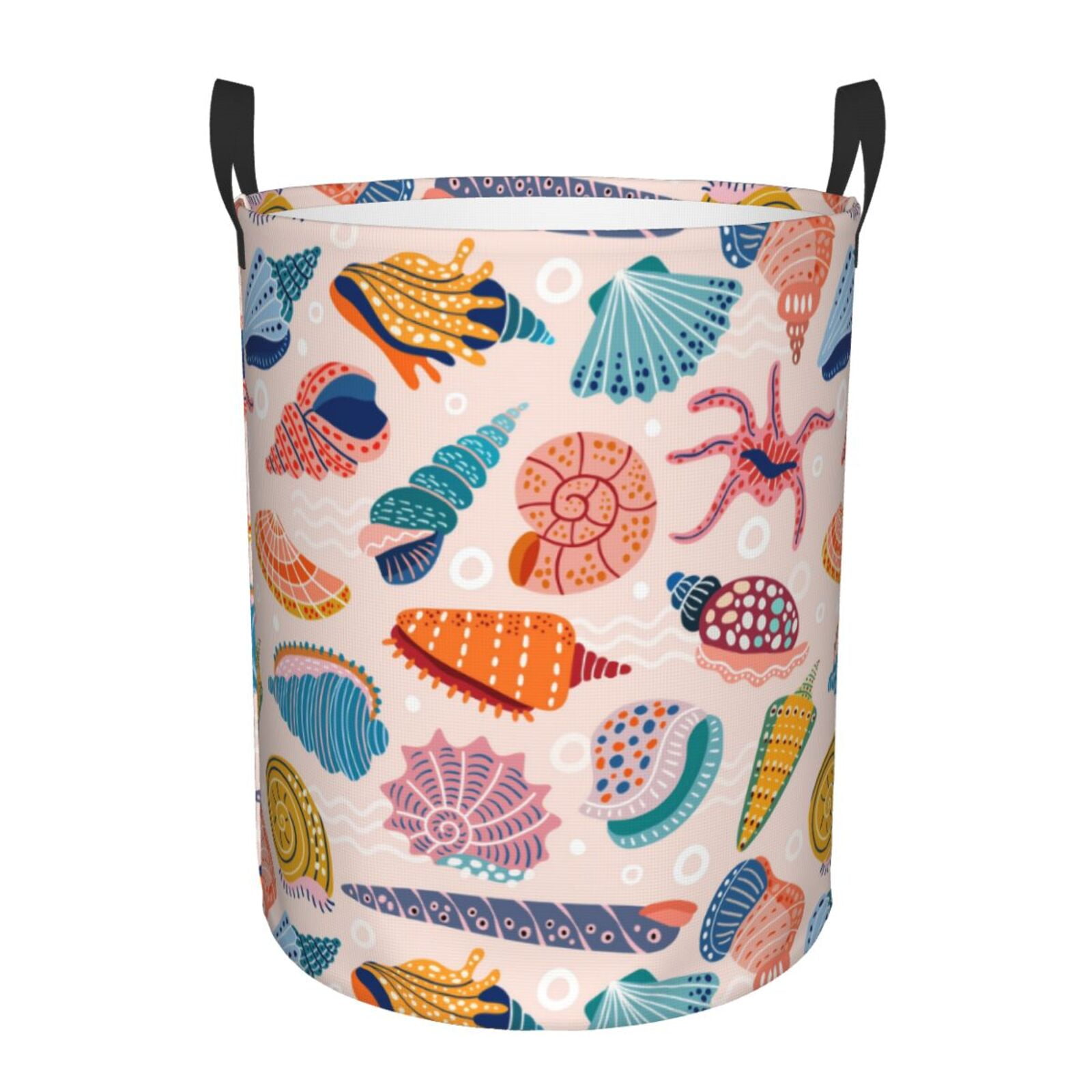 Colorful Seashells A Laundry Basket with Handles - Freestanding Laundry ...