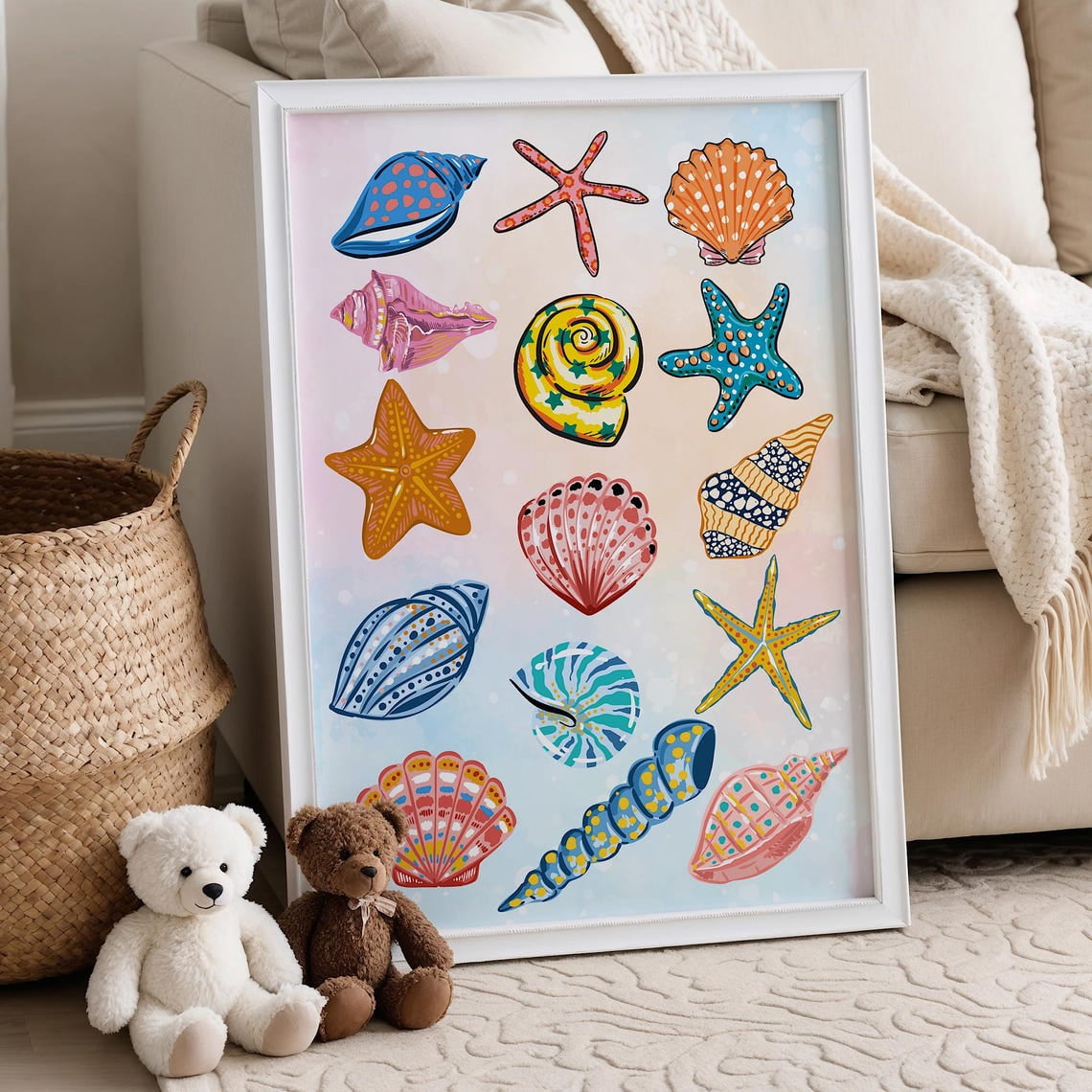 Colorful Seashells Poster, Coastal Wall Art, Ocean Bathroom Posters ...