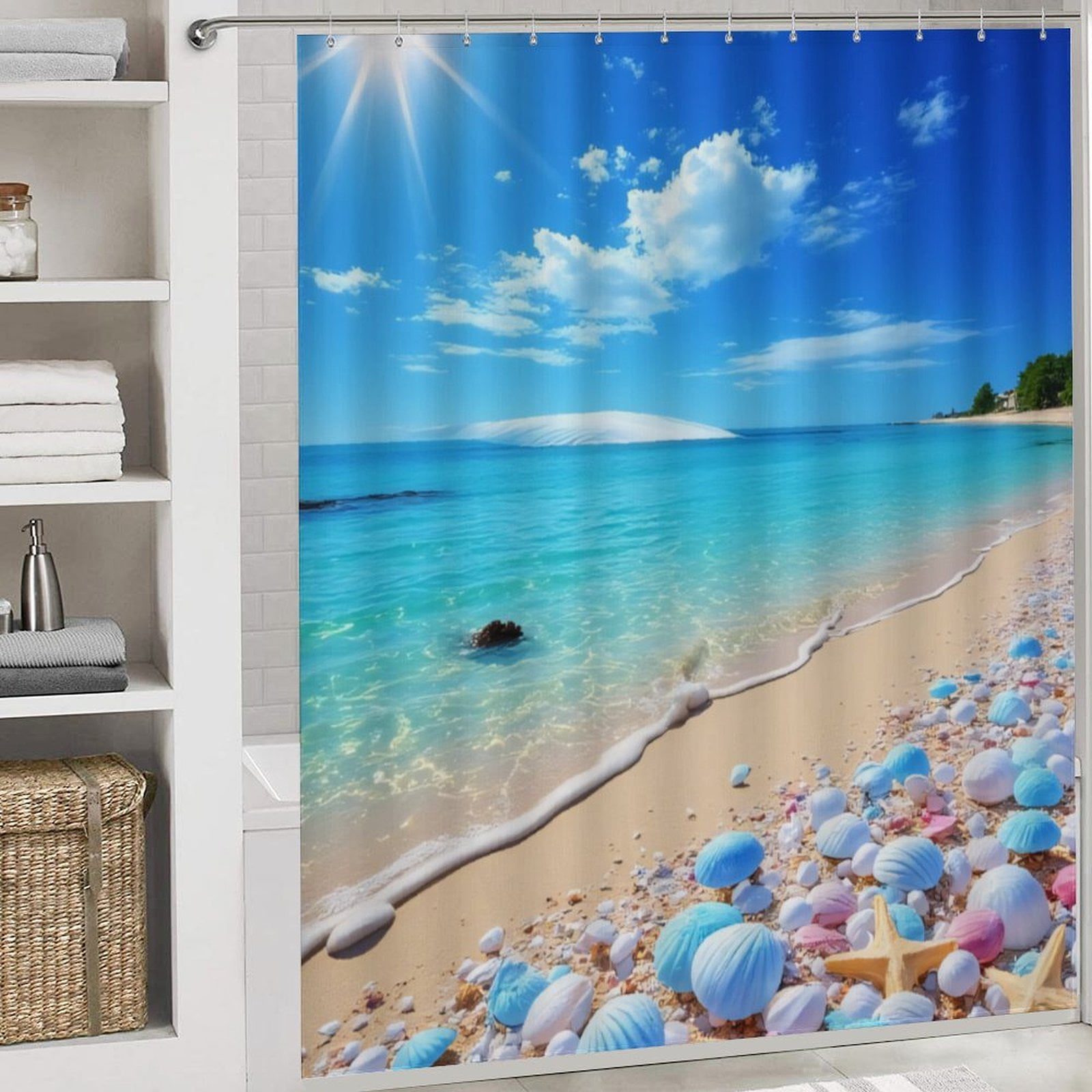 Colorful Seashells on Beach Shower Curtain Bathtub Decor Bathroom ...