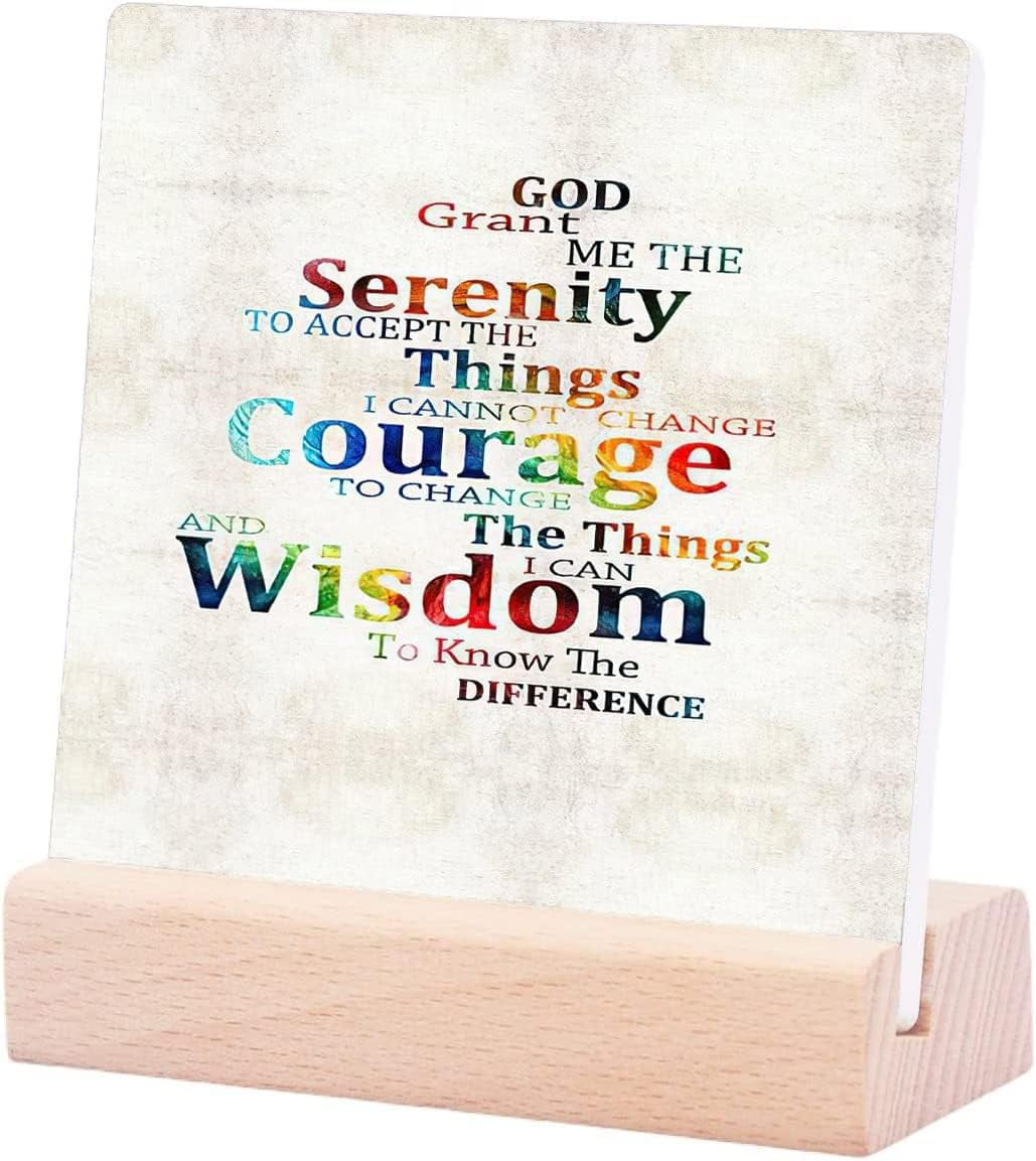 Colorful Serenity Prayer Ceramic Table Plaque with Wooden Stand Desk ...