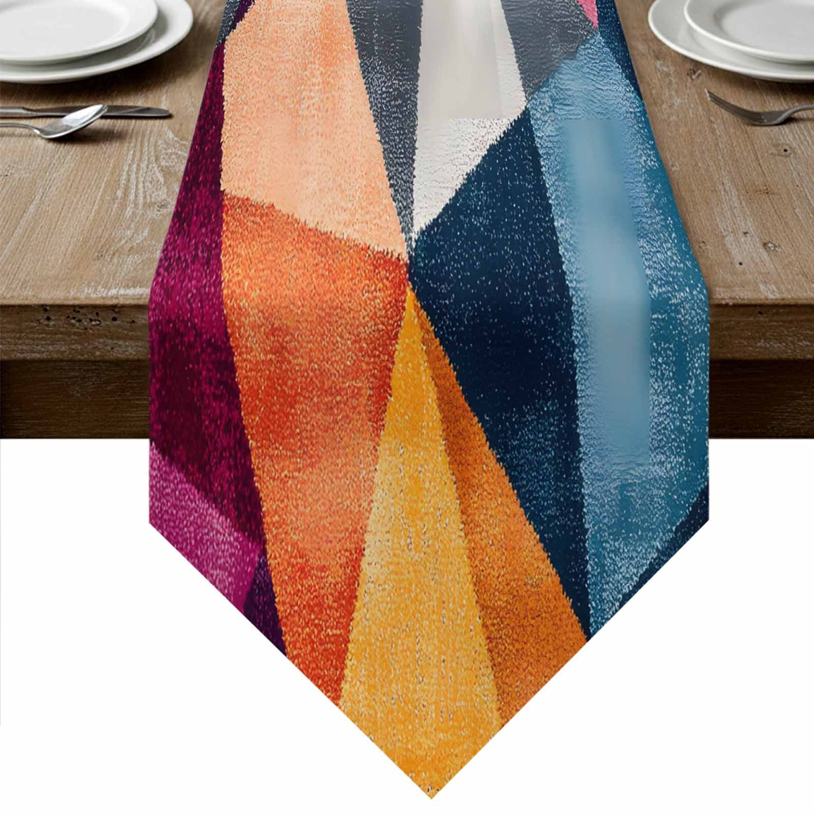 Colorful Shabby Rhombus Table Runner Linen Burlap Table Runner 90 ...