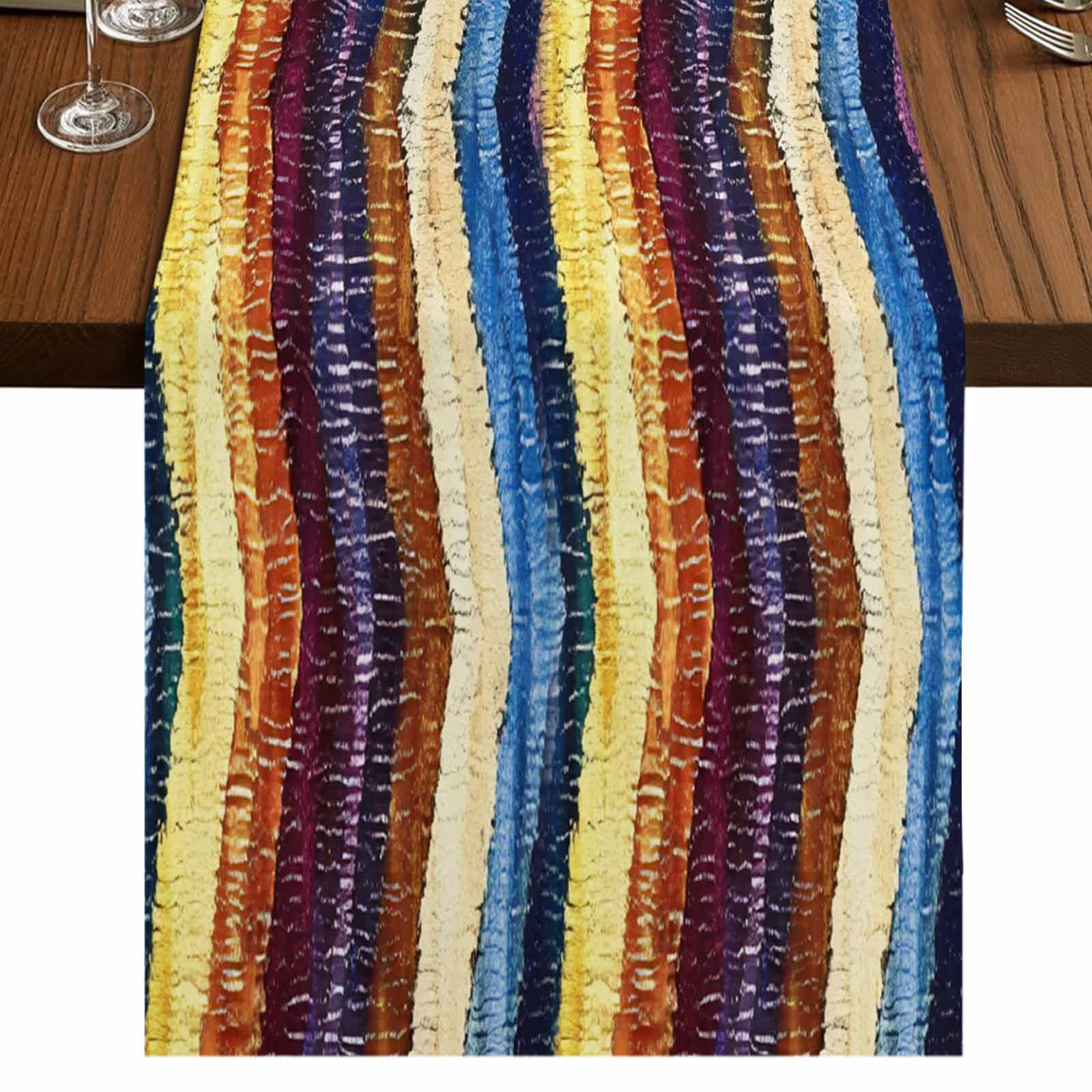 Colorful Shabby Stripe 48 Inch Table Runner, Geometric Color Block ...