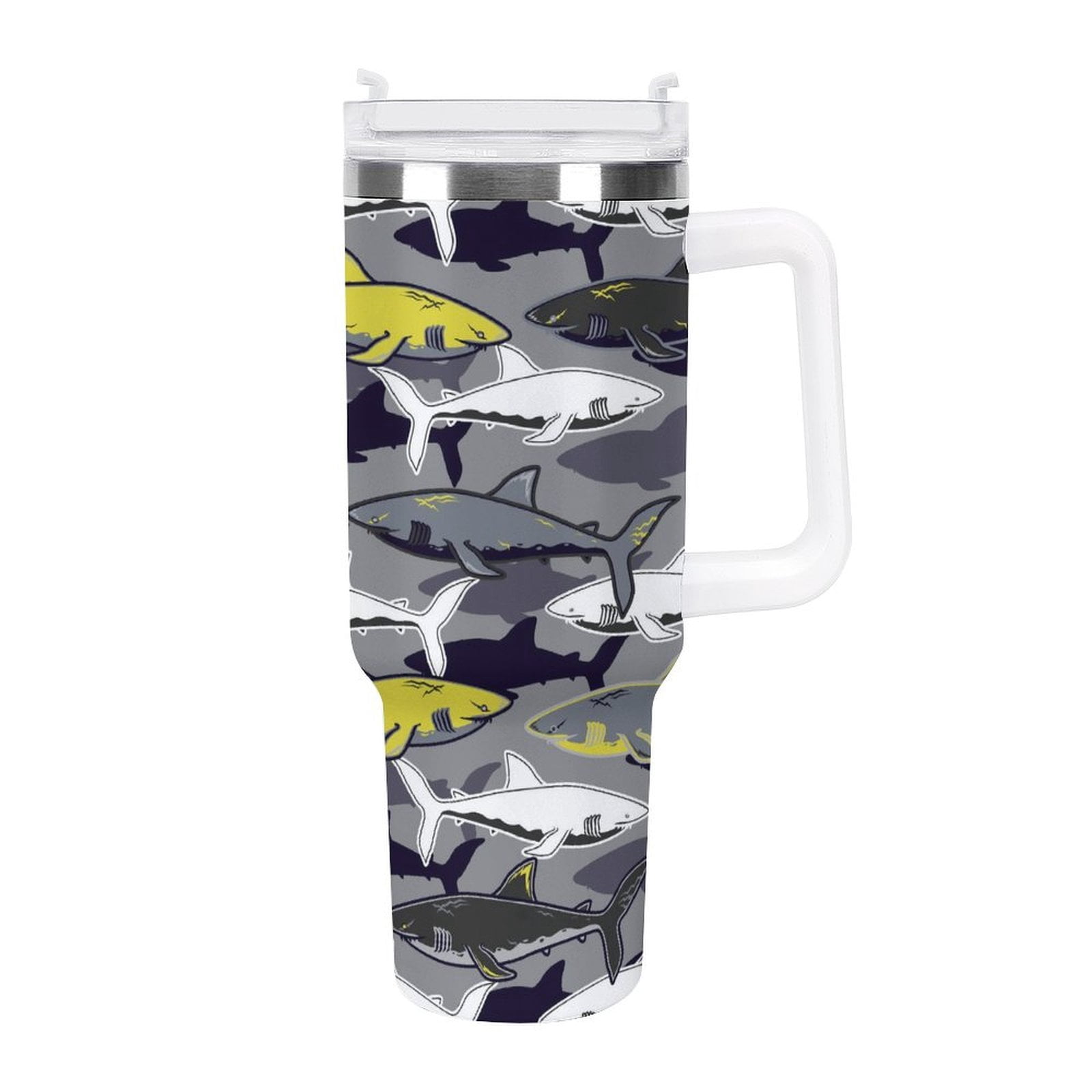 Colorful Shark Swim 40 Oz Tumbler with Handle and Straw Lid, Stainless ...
