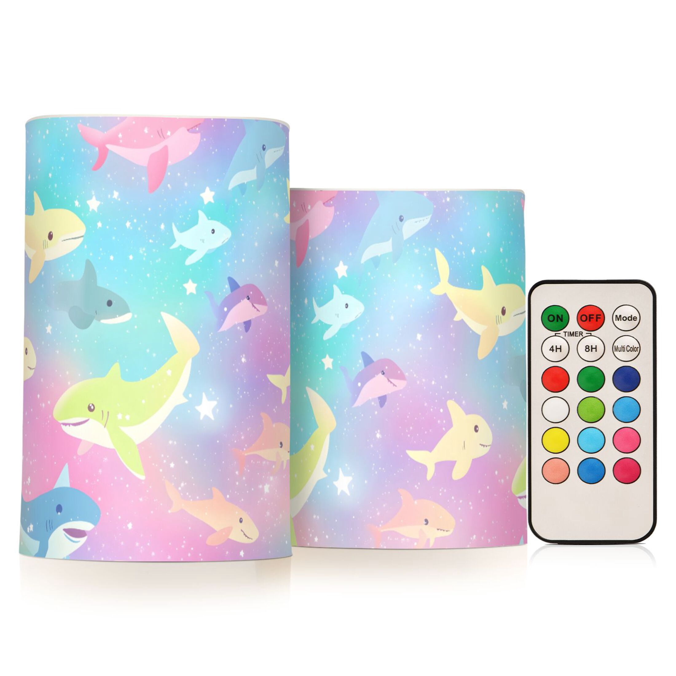Colorful Sharks Flameless LED Candle Set with Remote, Battery Operated ...