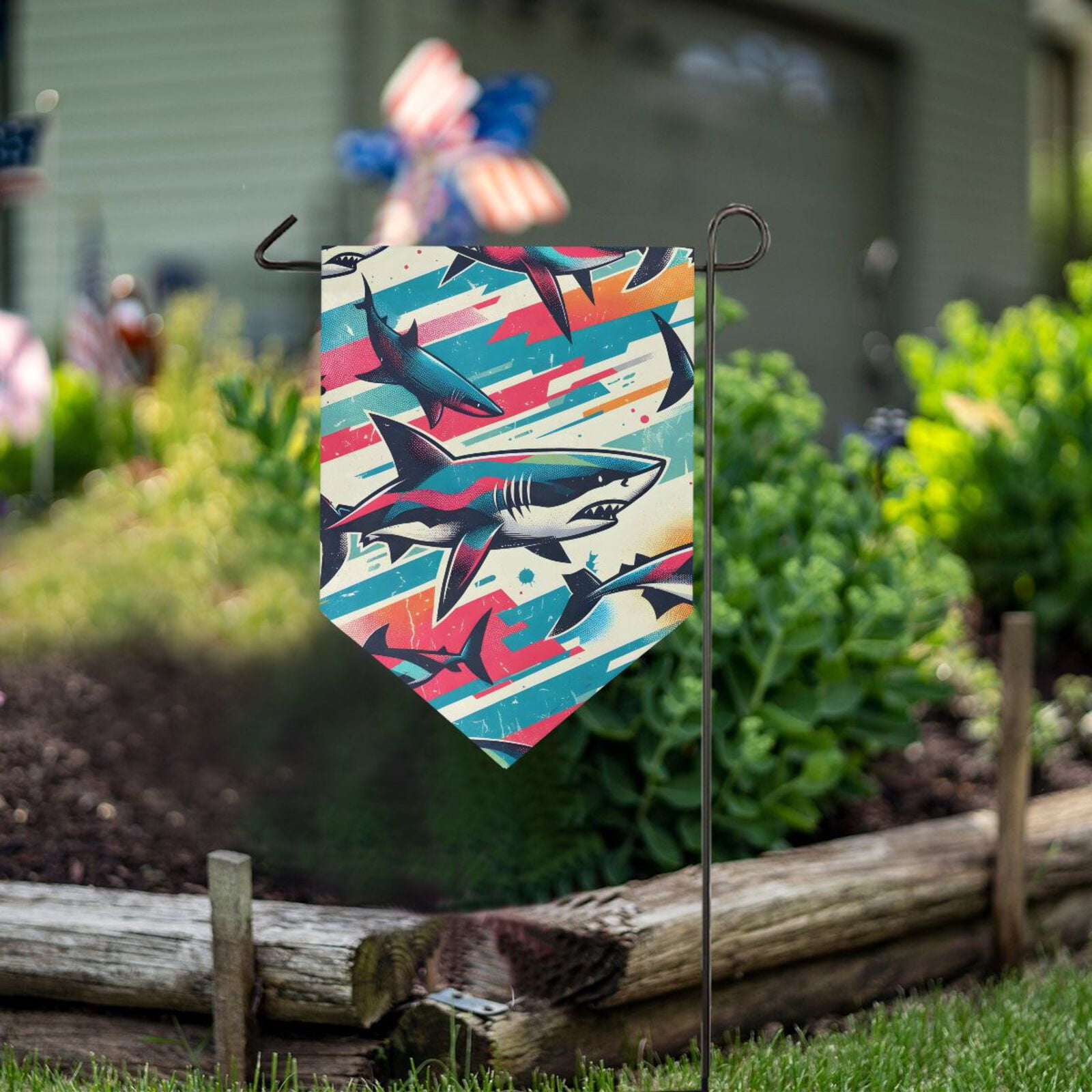 Colorful Sharks Garden Flag 18" x 12.5" Double Sided Yard Lawn Outdoor Decor Small Yard Flags ...