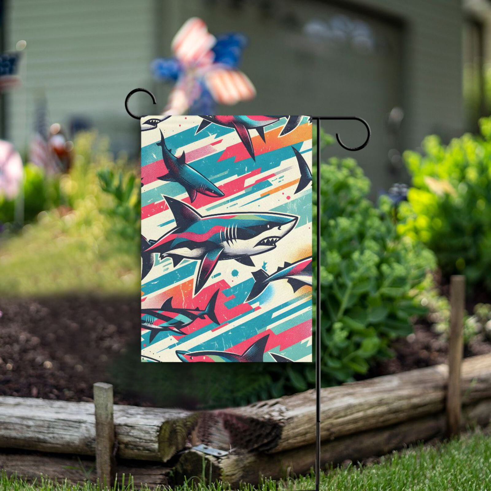 Colorful Sharks Garden Flag Double Sided Outdoor Banners for Courtyard ...