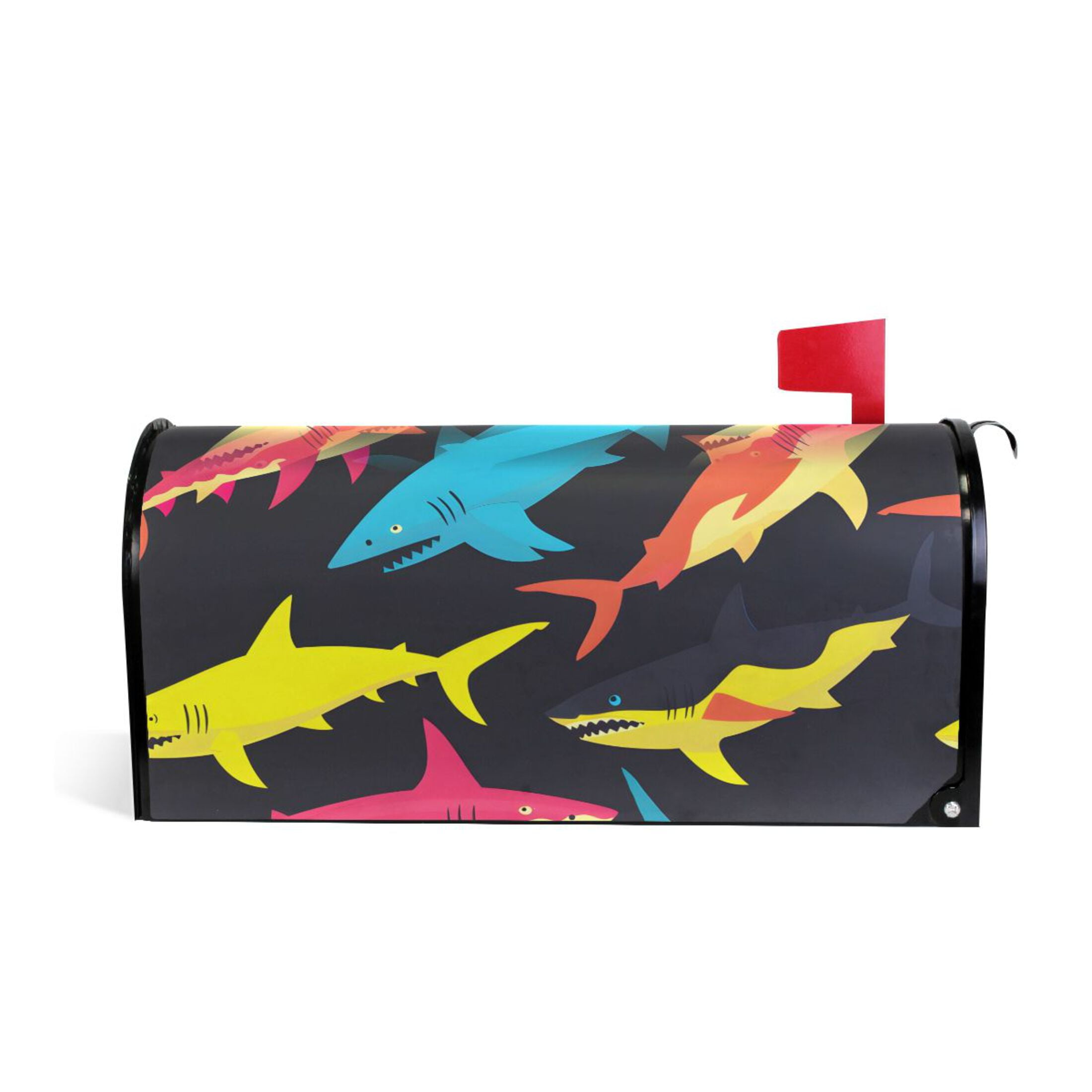 Colorful Sharks Magnetic Mailbox Covers 21" X 18" Post Letter Box Wraps ...