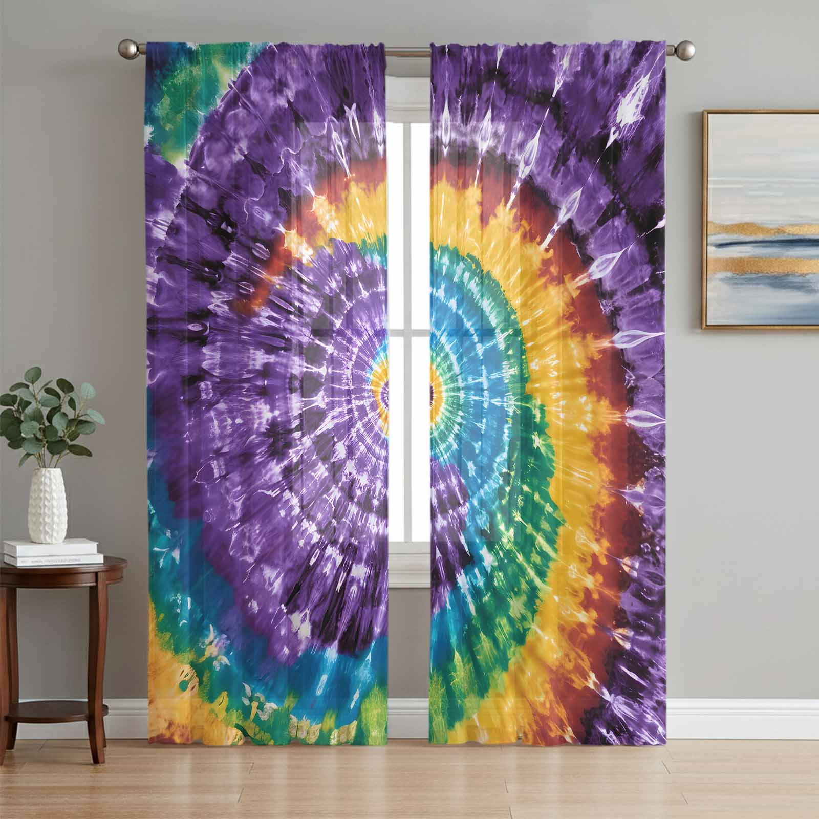 Colorful Sheer Curtains 72 Inch Length 2 Panels Set, Ethnic Geometric ...