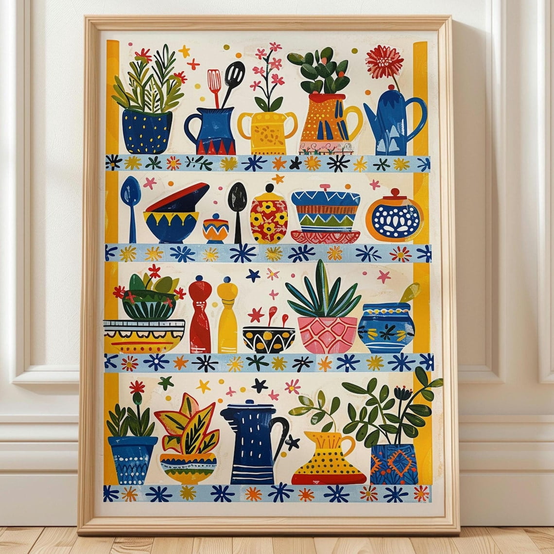 Colorful Shelfie Whimsical Pottery Illustration Poster Unframed Paper ...