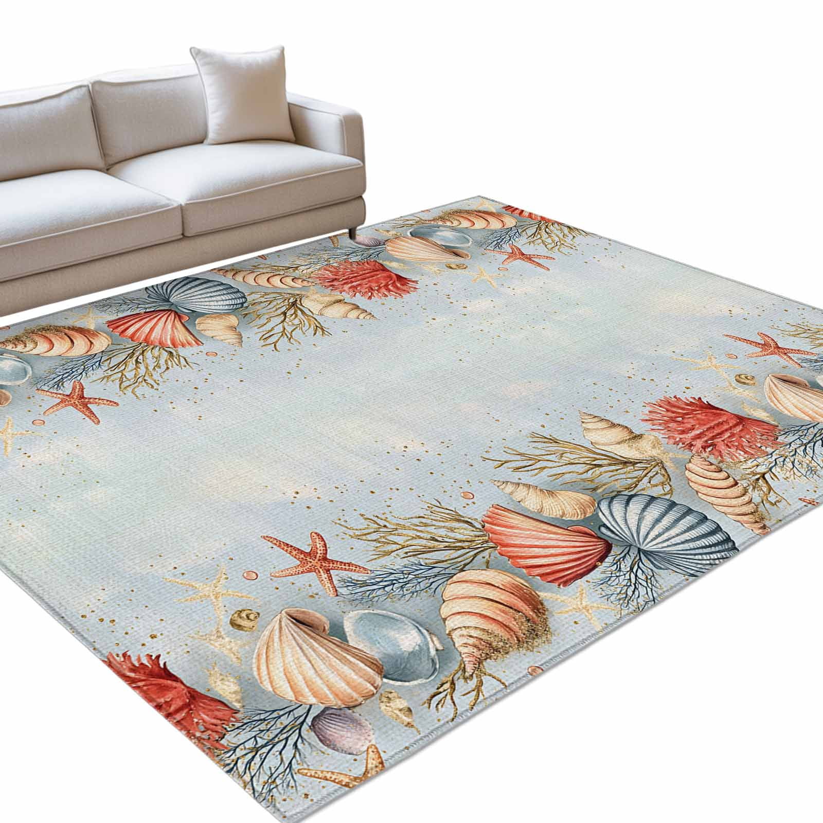 Colorful Shell Area Rugs 3x5ft Ocean Coral Floor Rug Non Slip Low Pile ...