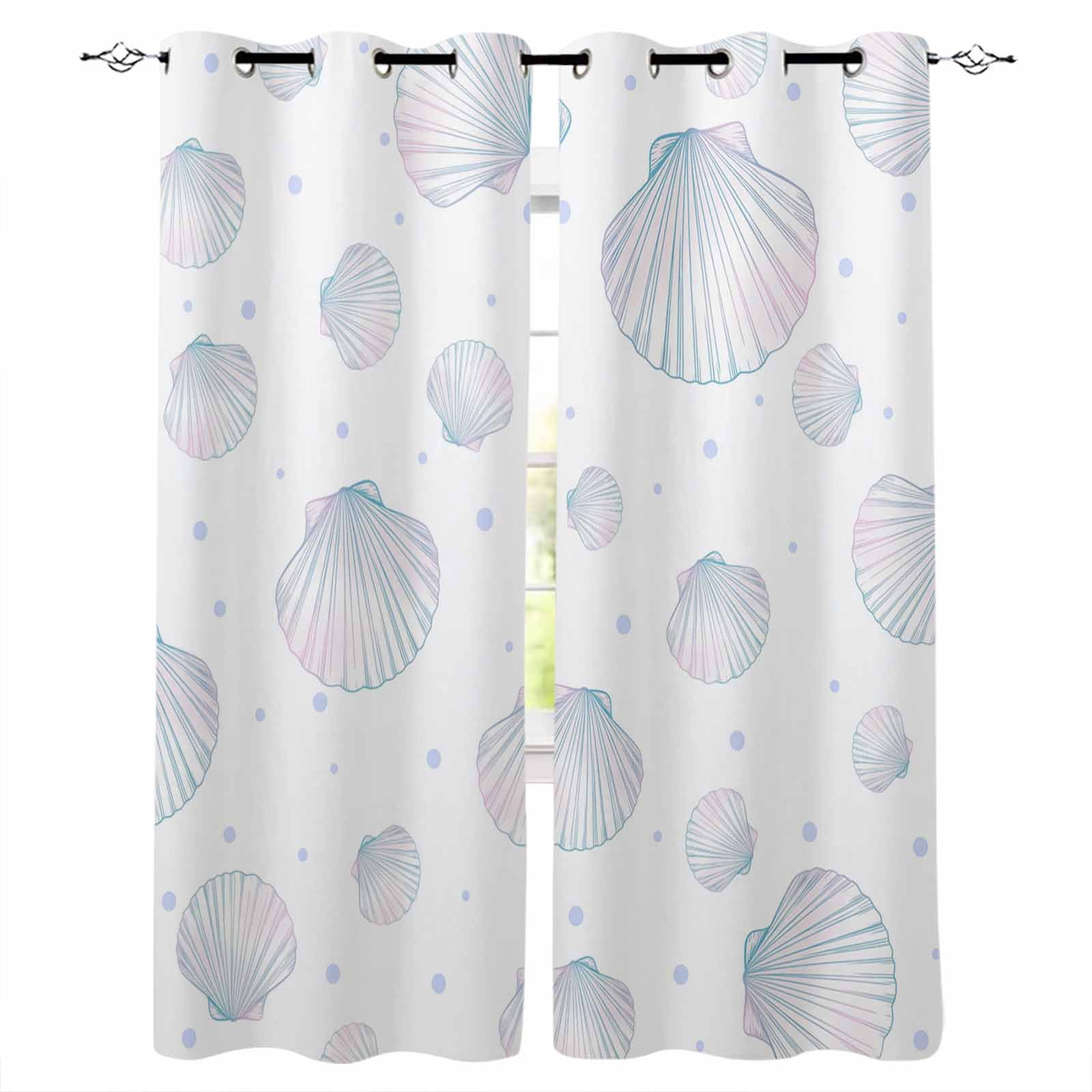 Colorful Shell Coastal Kitchen Curtains Nautical Summer Beach Ocean Sea ...