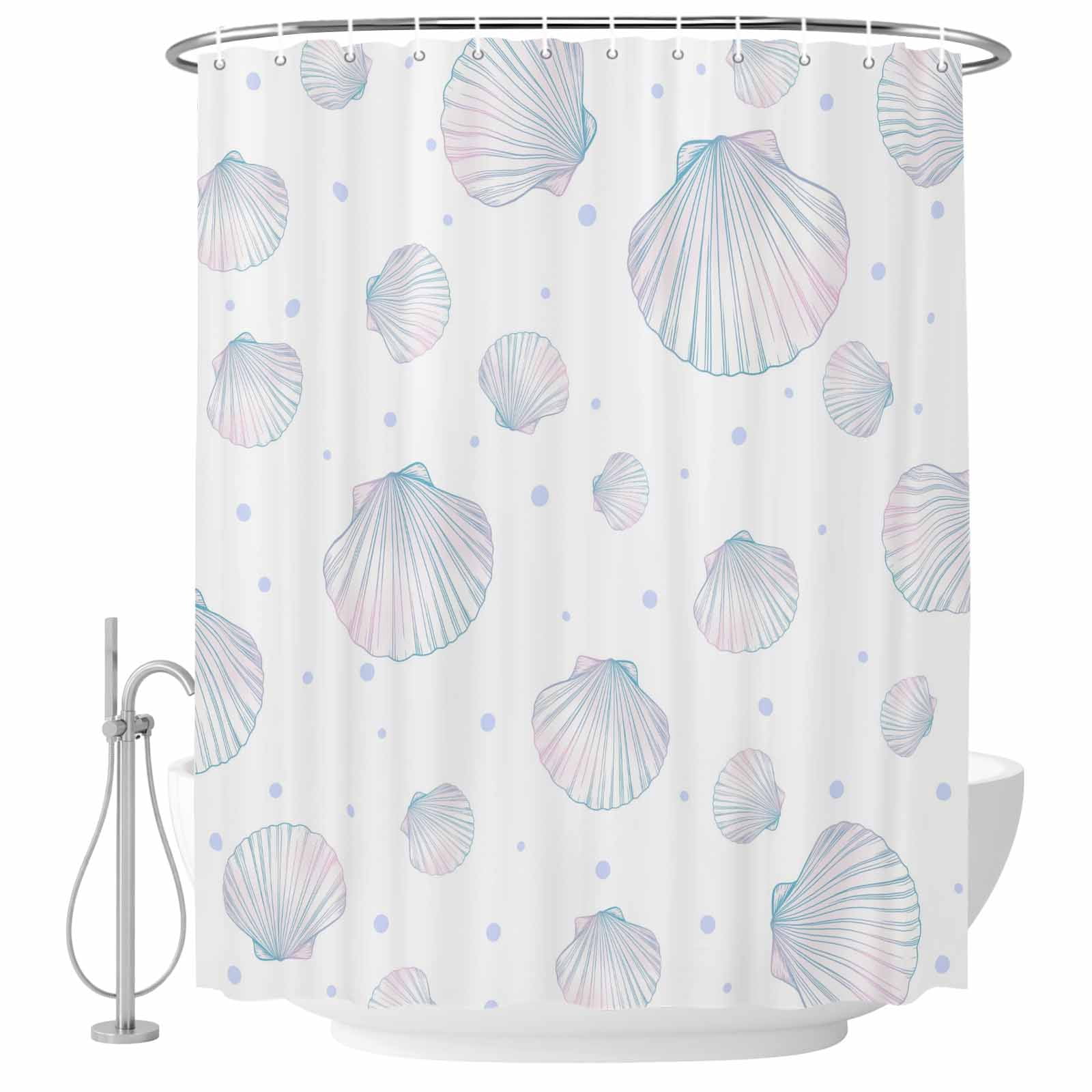 Colorful Shell Coastal Shower Curtain Set - Small 36" x 72" Washable ...