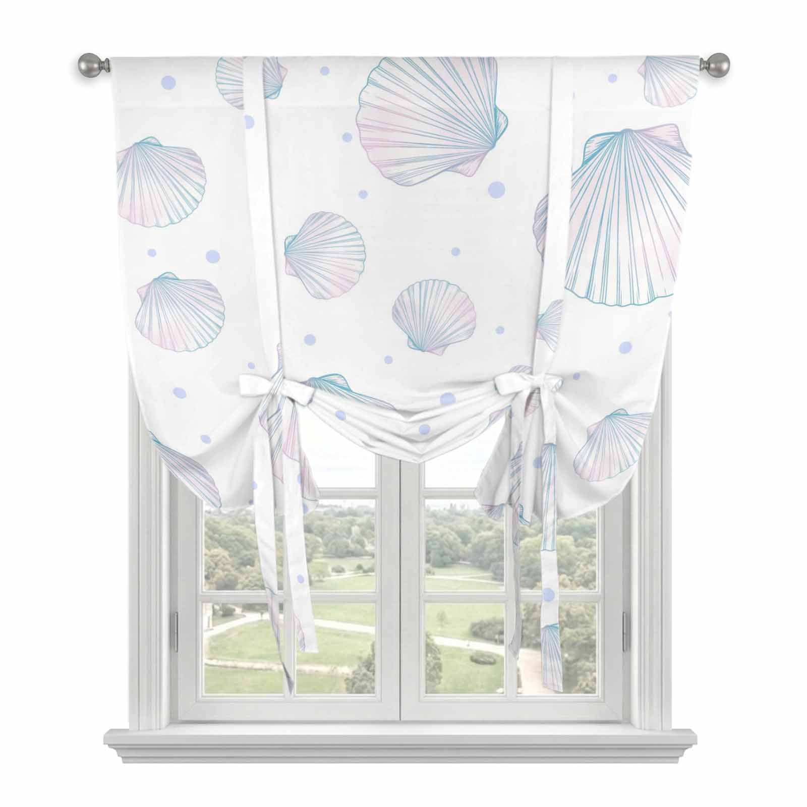 Colorful Shell Coastal Tie Up Curtains for Windows, Adjustable Balloon ...