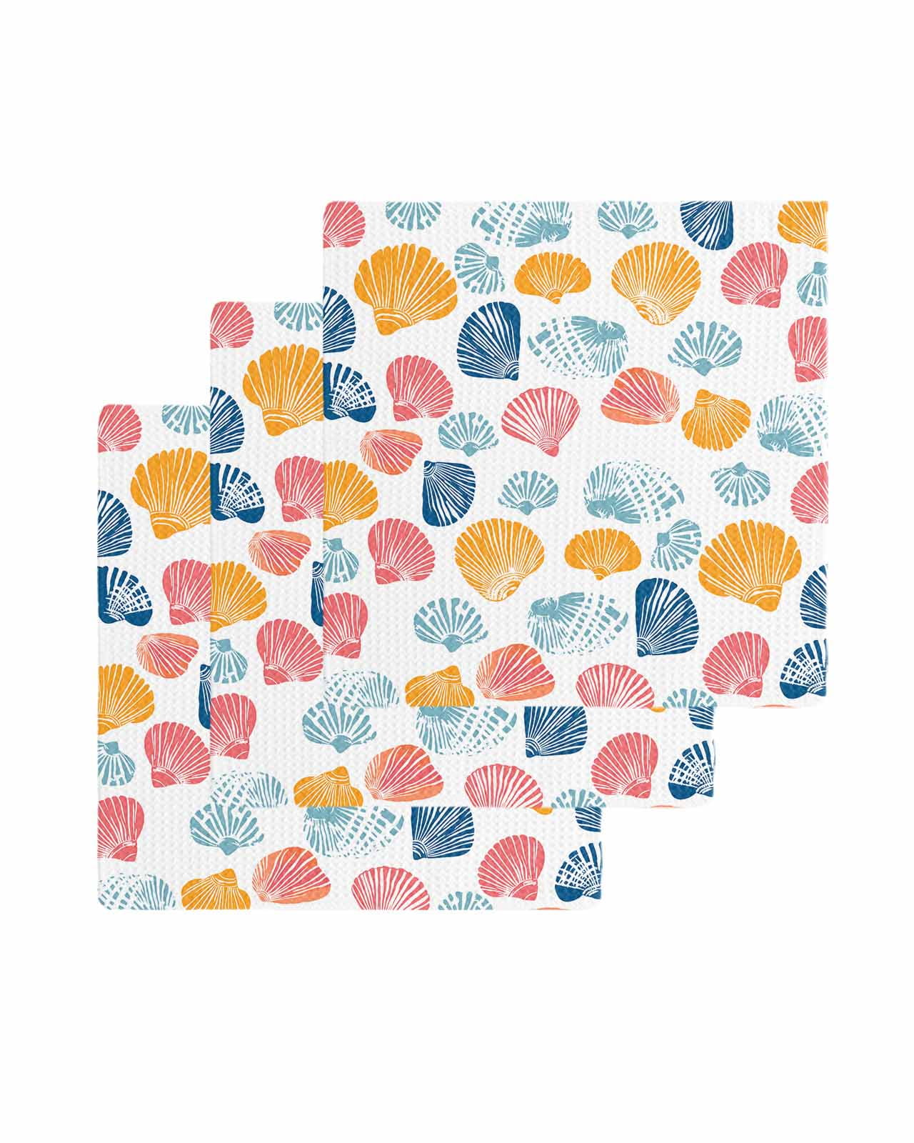 Colorful Shell Kitchen Dish Towels for Drying Dishes Set of 3 ...