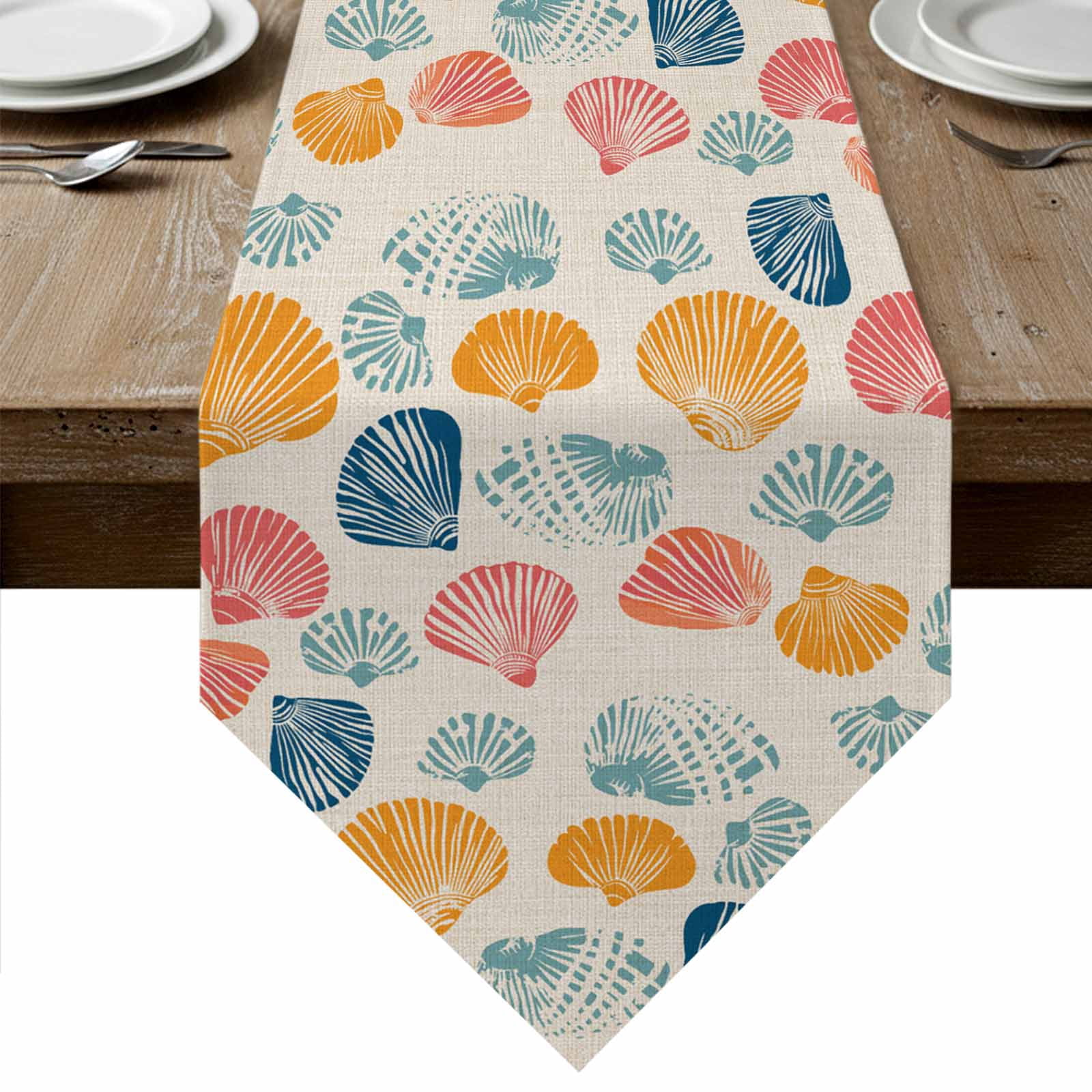 Colorful Shell Table Runner Linen Burlap Table Runner 60 Inches Long ...