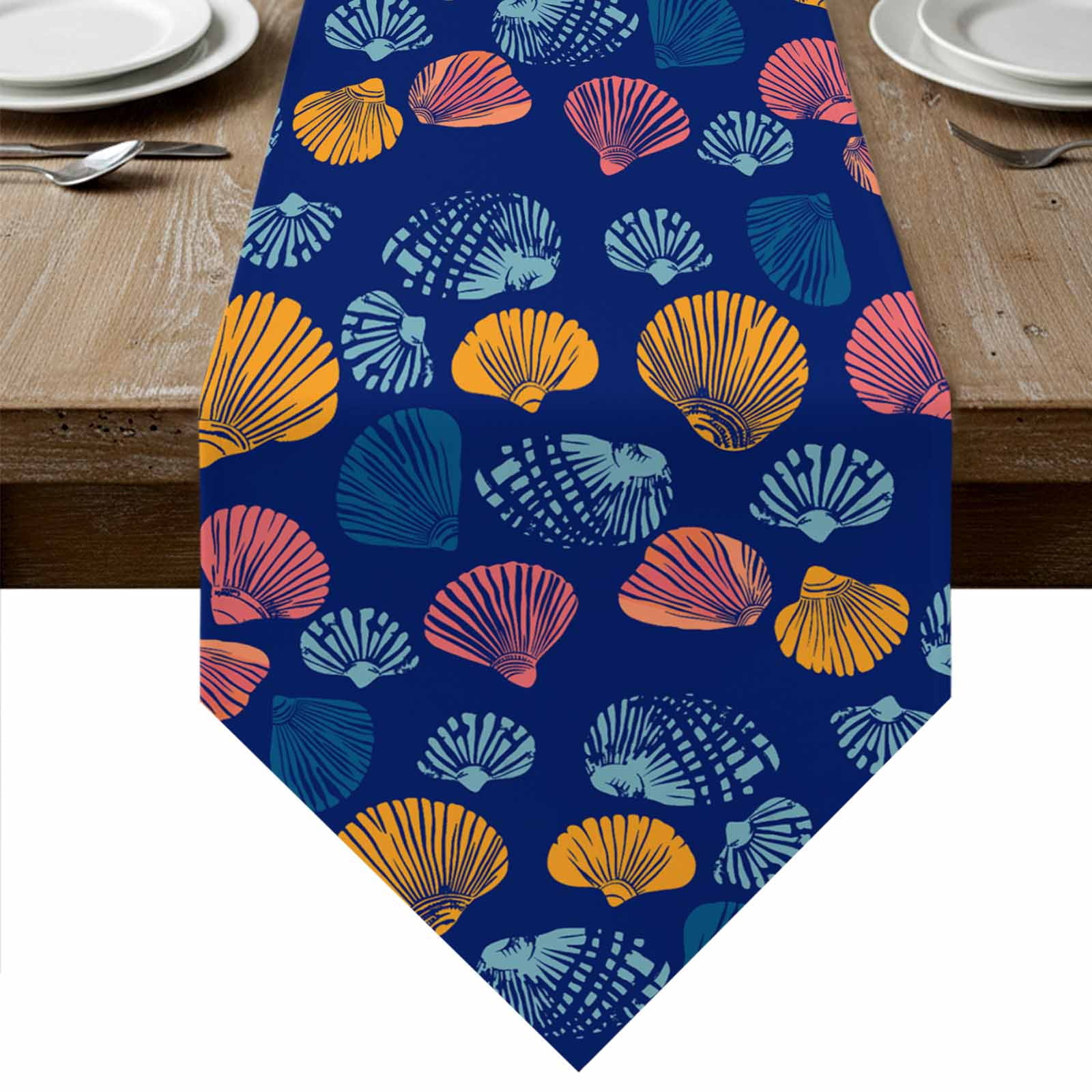 Colorful Shell Table Runner Linen Burlap Table Runner 60 Inches Long ...