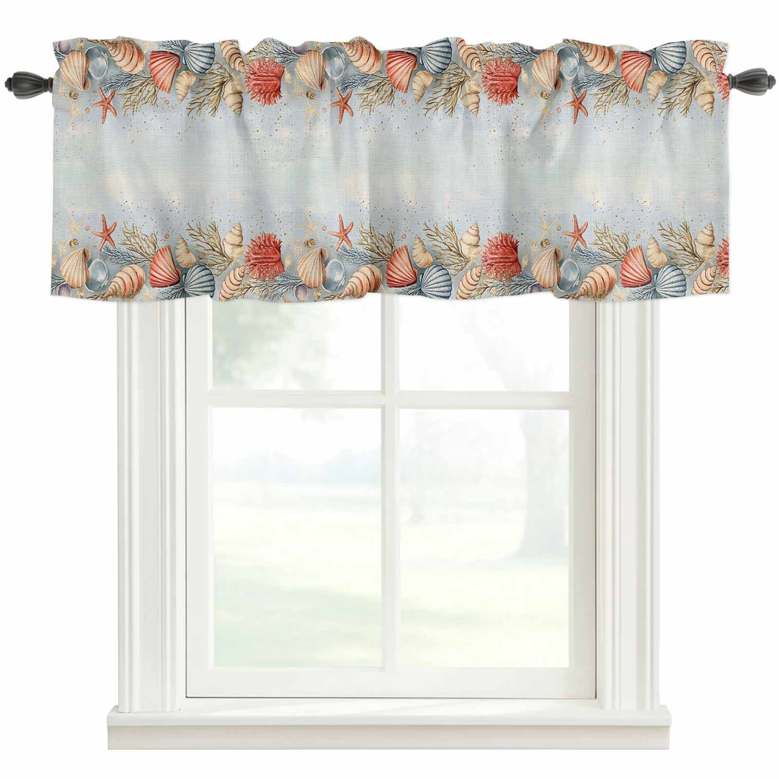Colorful Shell Valances for Windows Ocean Coral Rod Pocket Curtain ...
