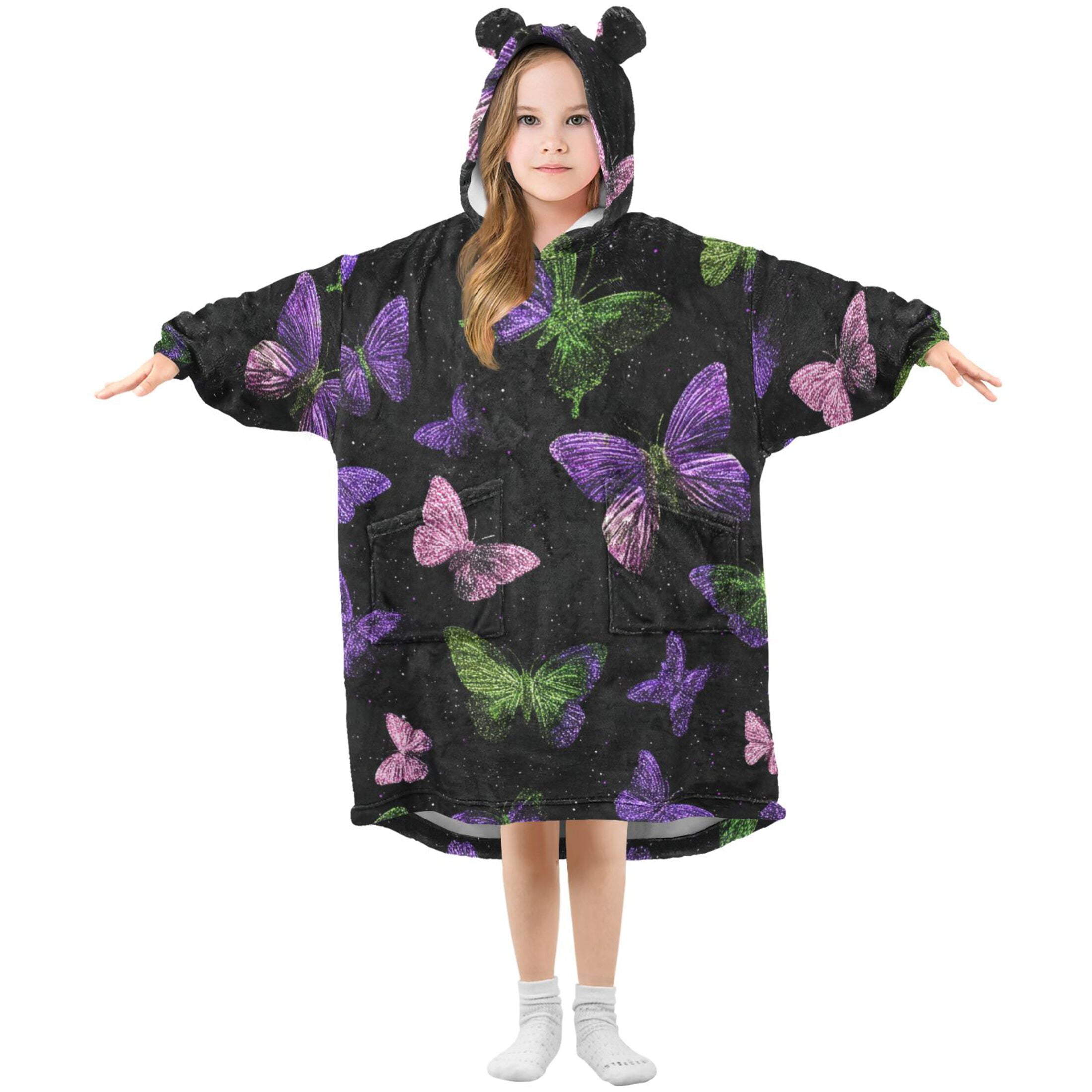 Colorful Shining Butterflies Beautiful Flannel Wearable Blankets Hooded ...