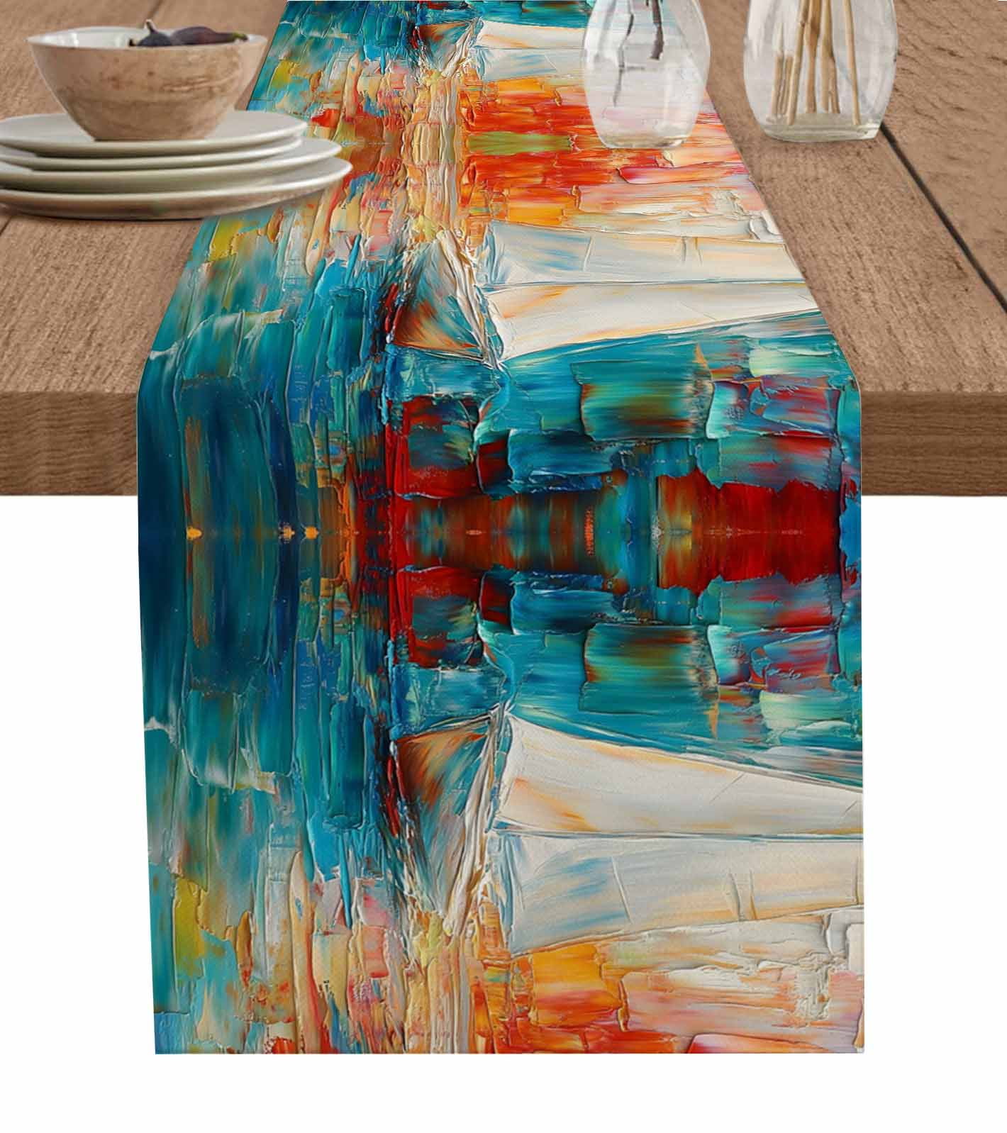 Colorful Ship Burlap Cotton Table Runner 16x72 Inches Long, Modern ...